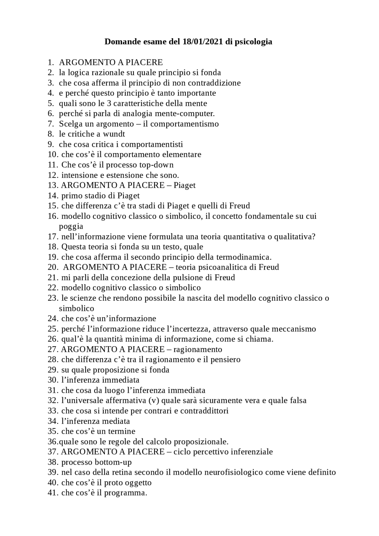 Domande Di Esame Psicologia Generale Docsity