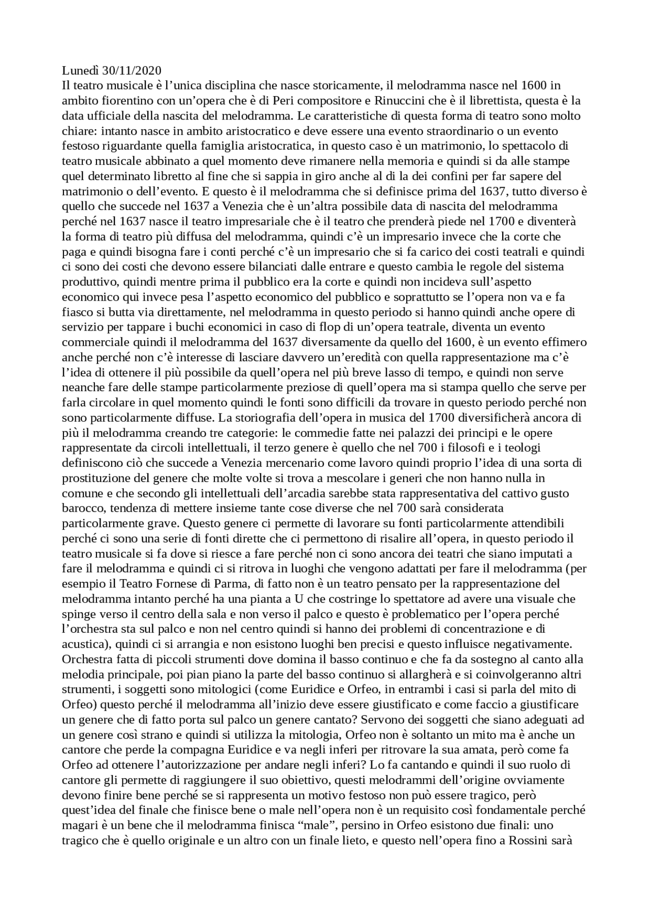 Storia e tecnica del Melodramma - Docsity