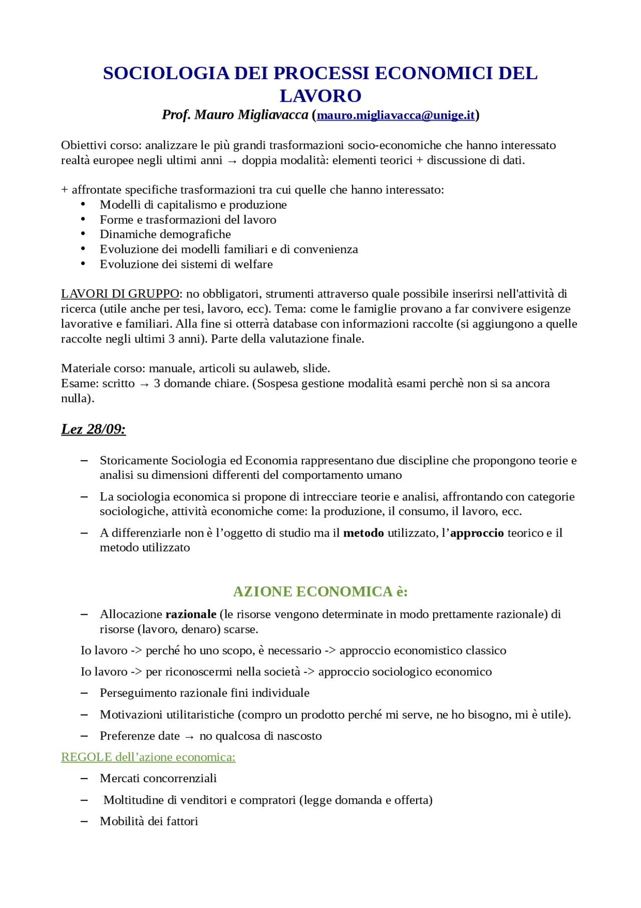 Sociologia Dei Processi Economici Appunti Completi Docsity