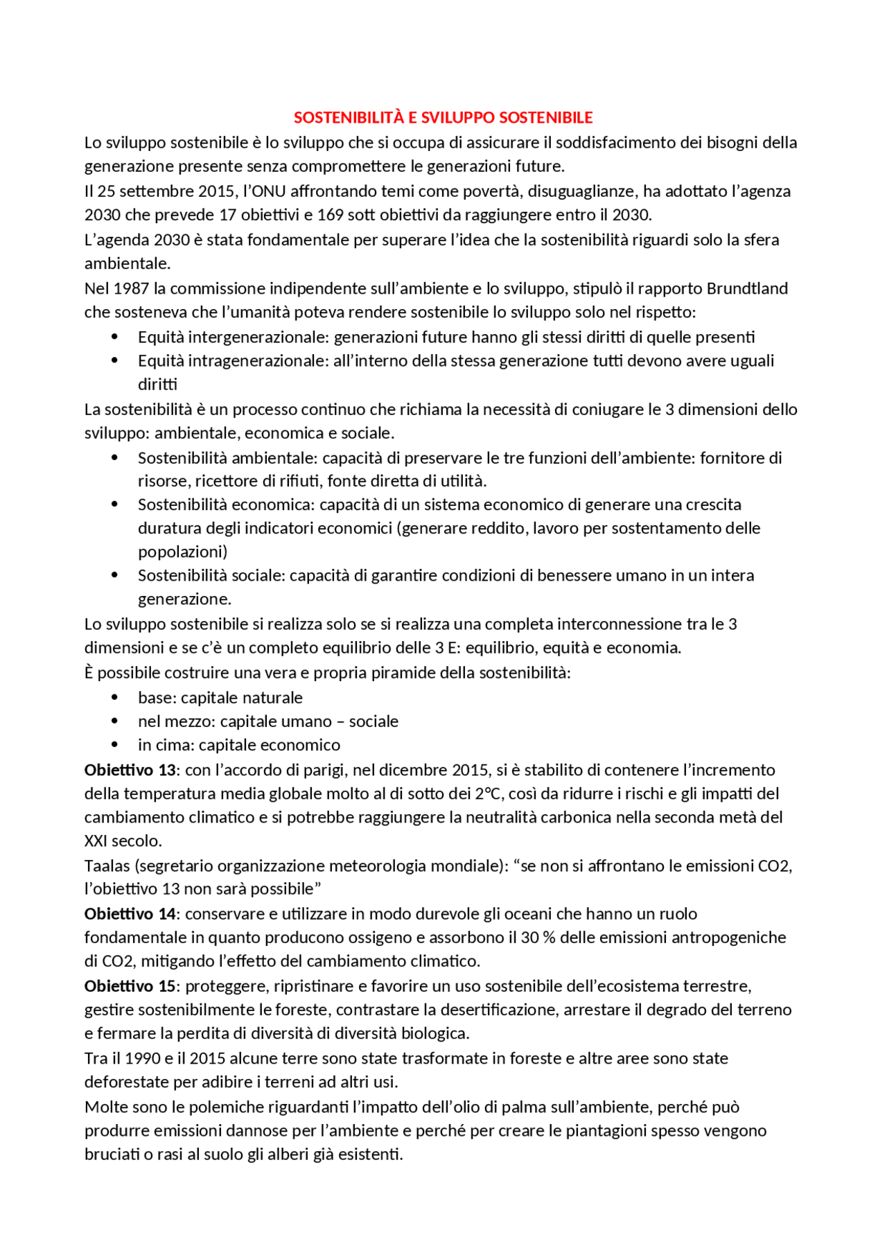 Lo Sviluppo Sostenibile E La Sostenibilità Docsity