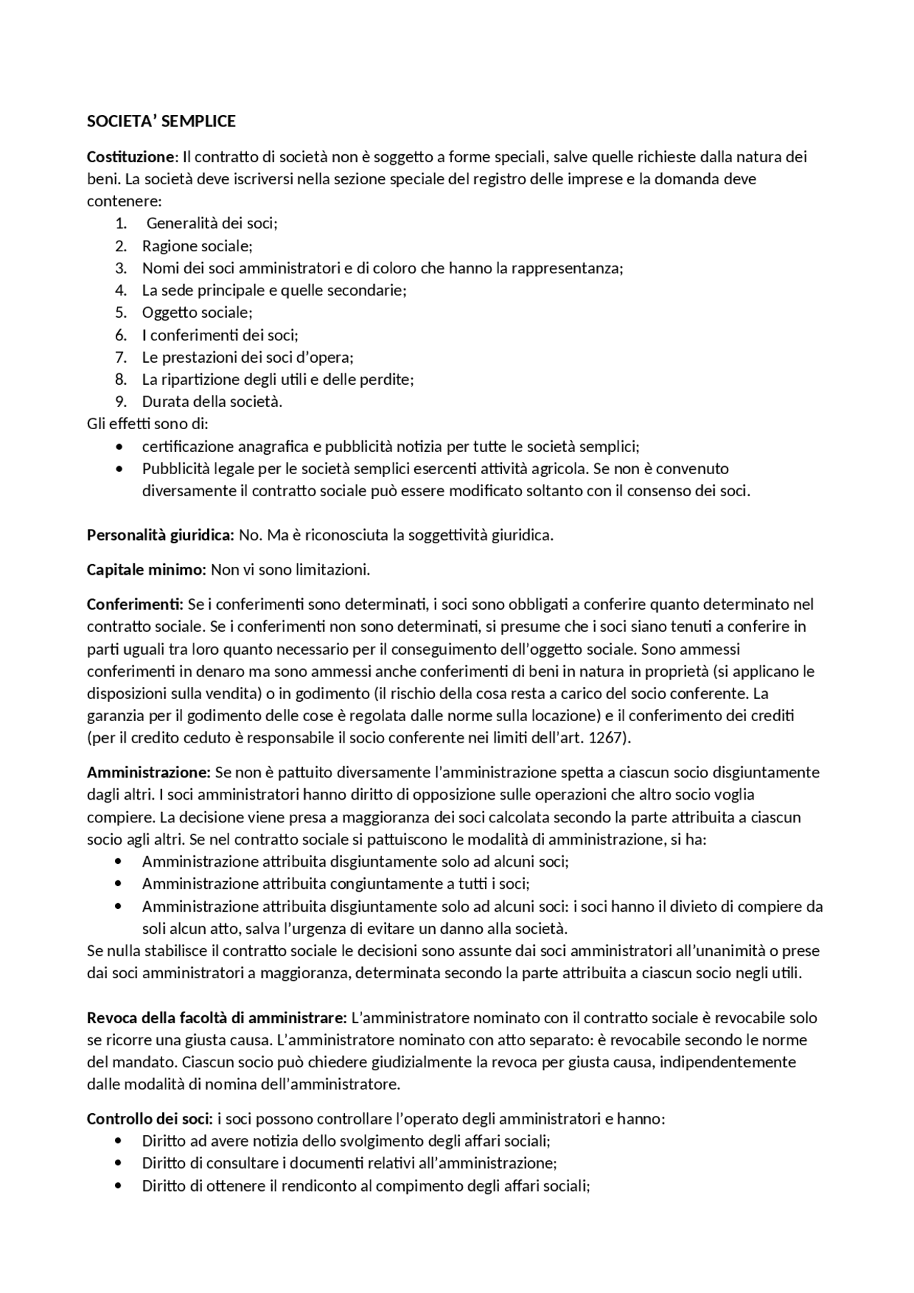 Riassunto Disciplina Societa Semplice Docsity