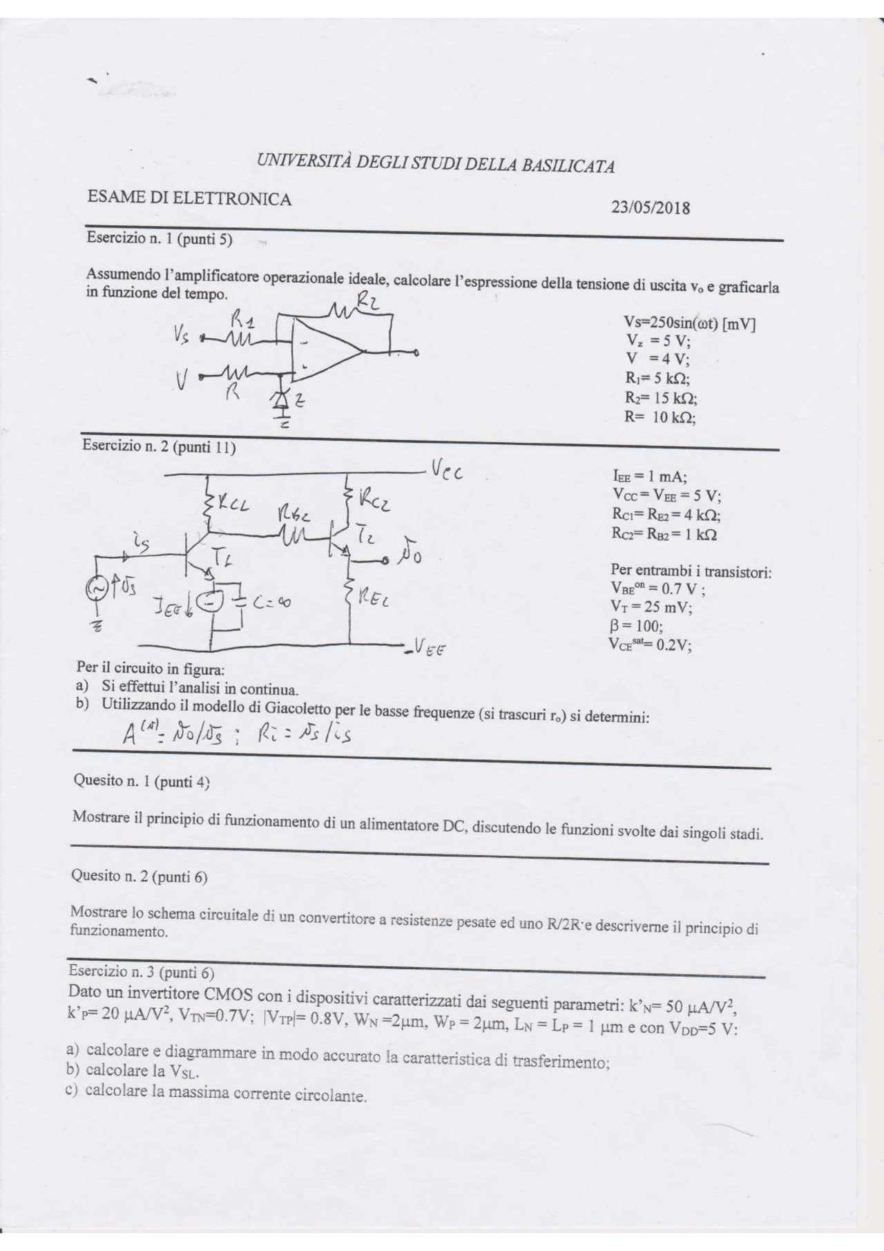 Tracce esame elettronica - Docsity