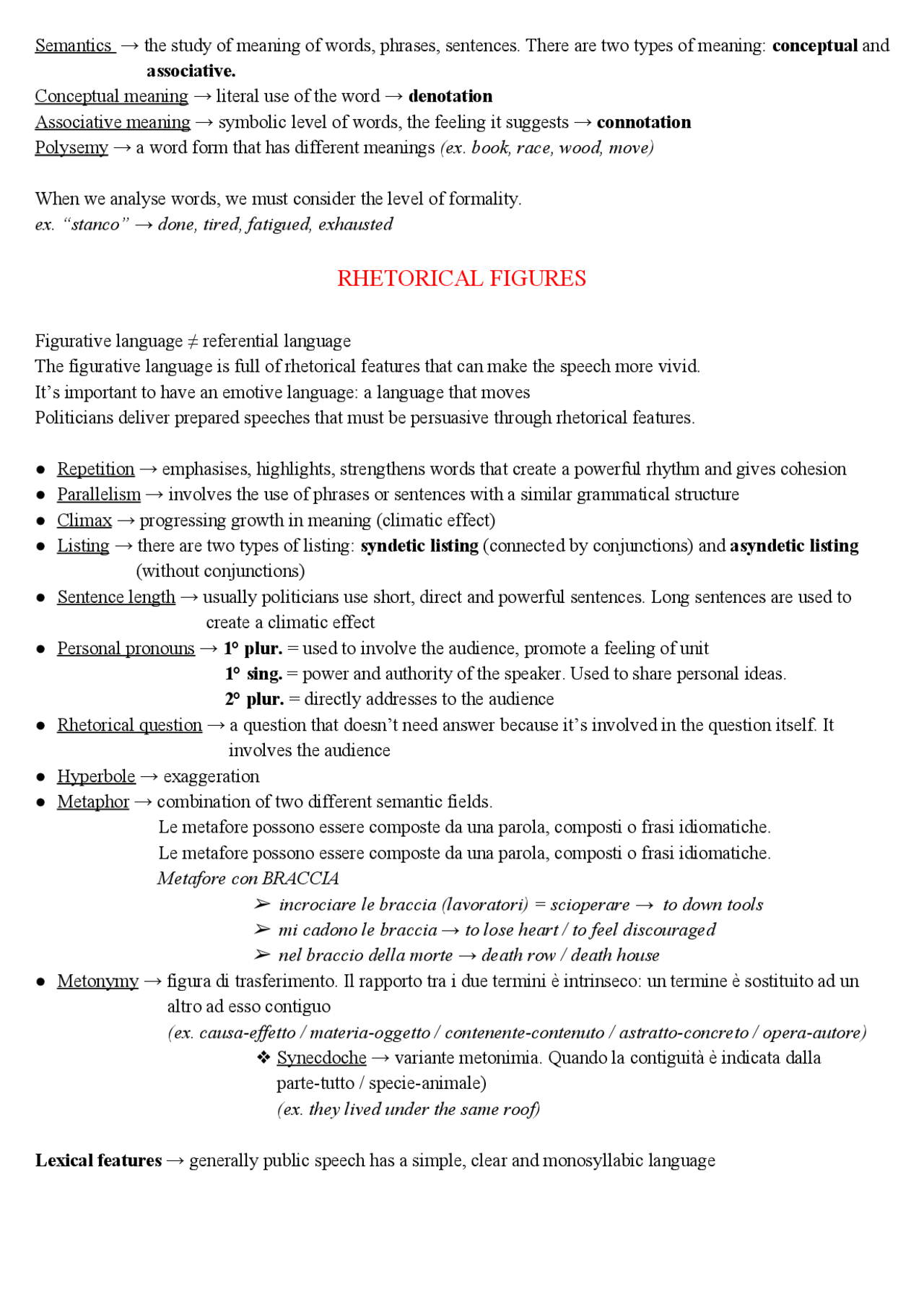 Rhetorical Figures - lezione interessante - Docsity