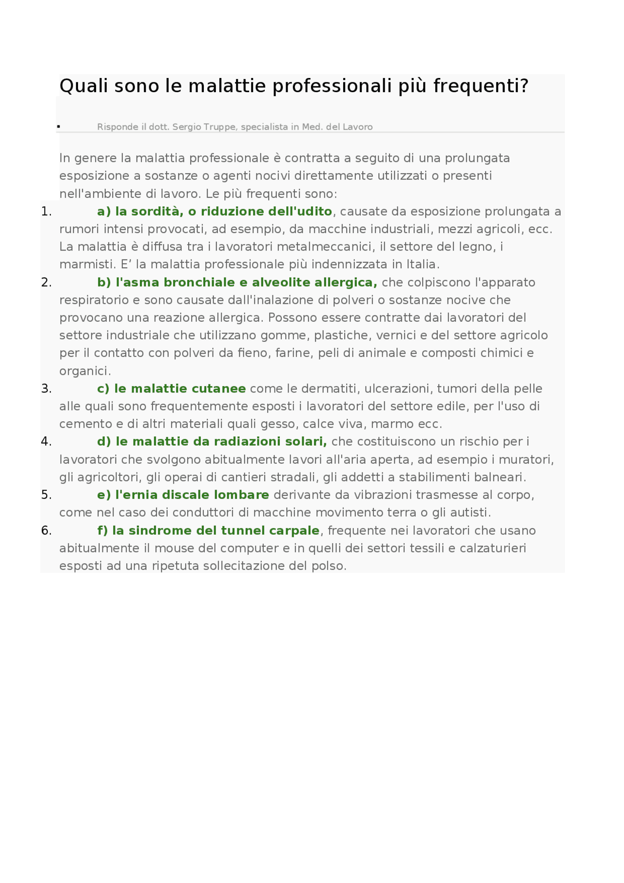 Malattie Professionali Docsity