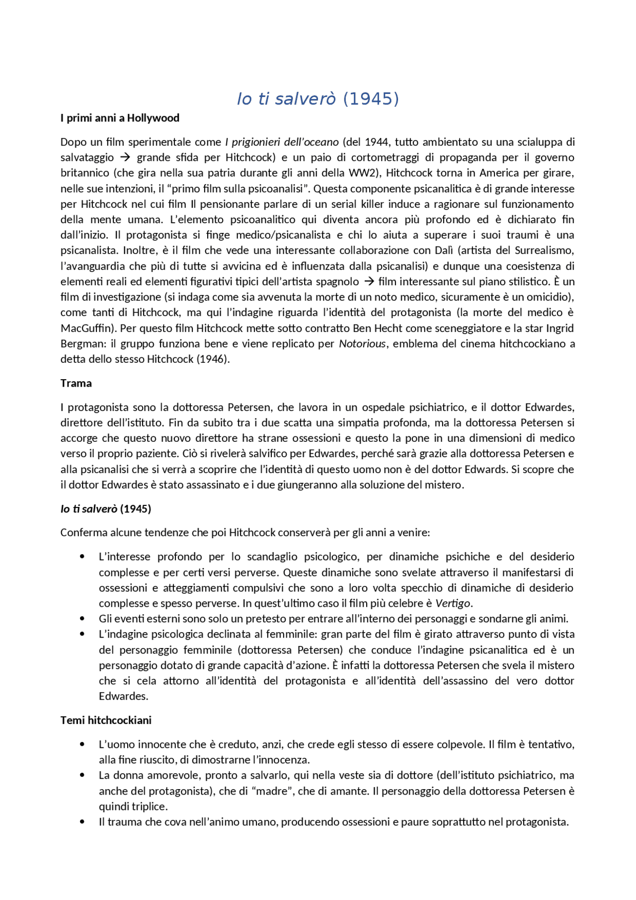 Io Ti Salverò A Hitchcock Docsity