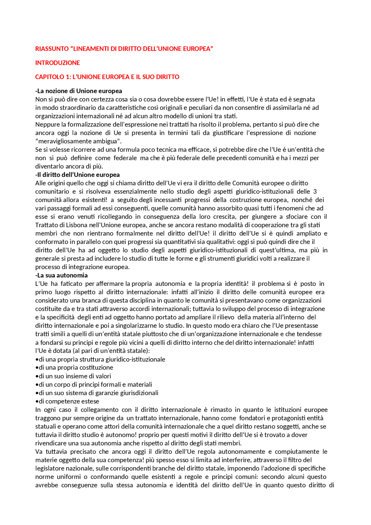 Riassunto Diritto Ue Docsity