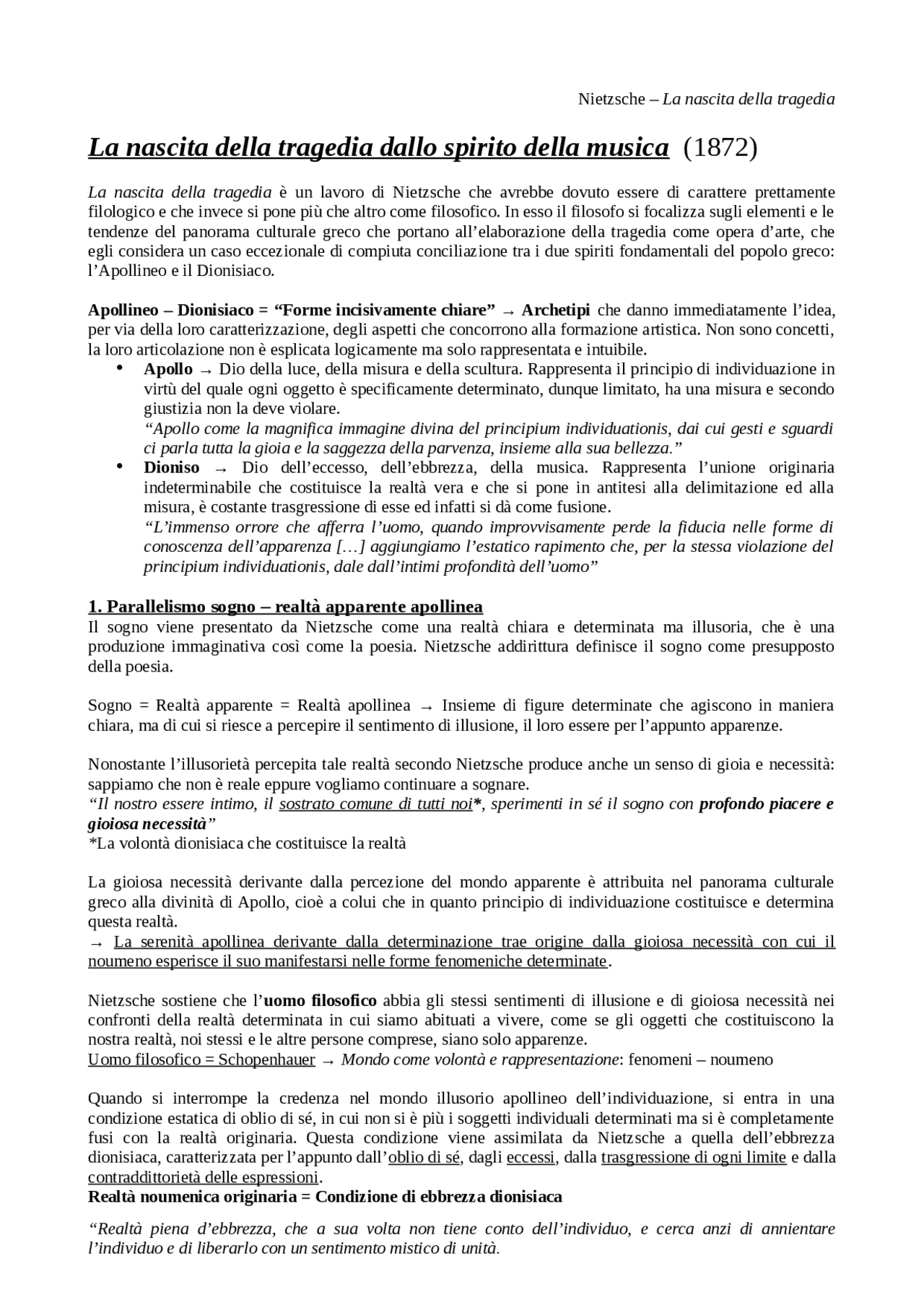 Nietzsche La Nascita Della Tragedia Docsity