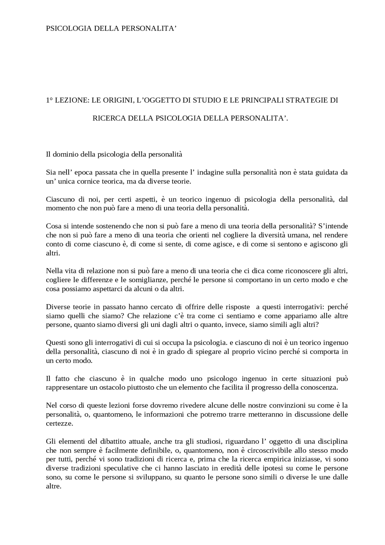 Lezione Personalità Docsity