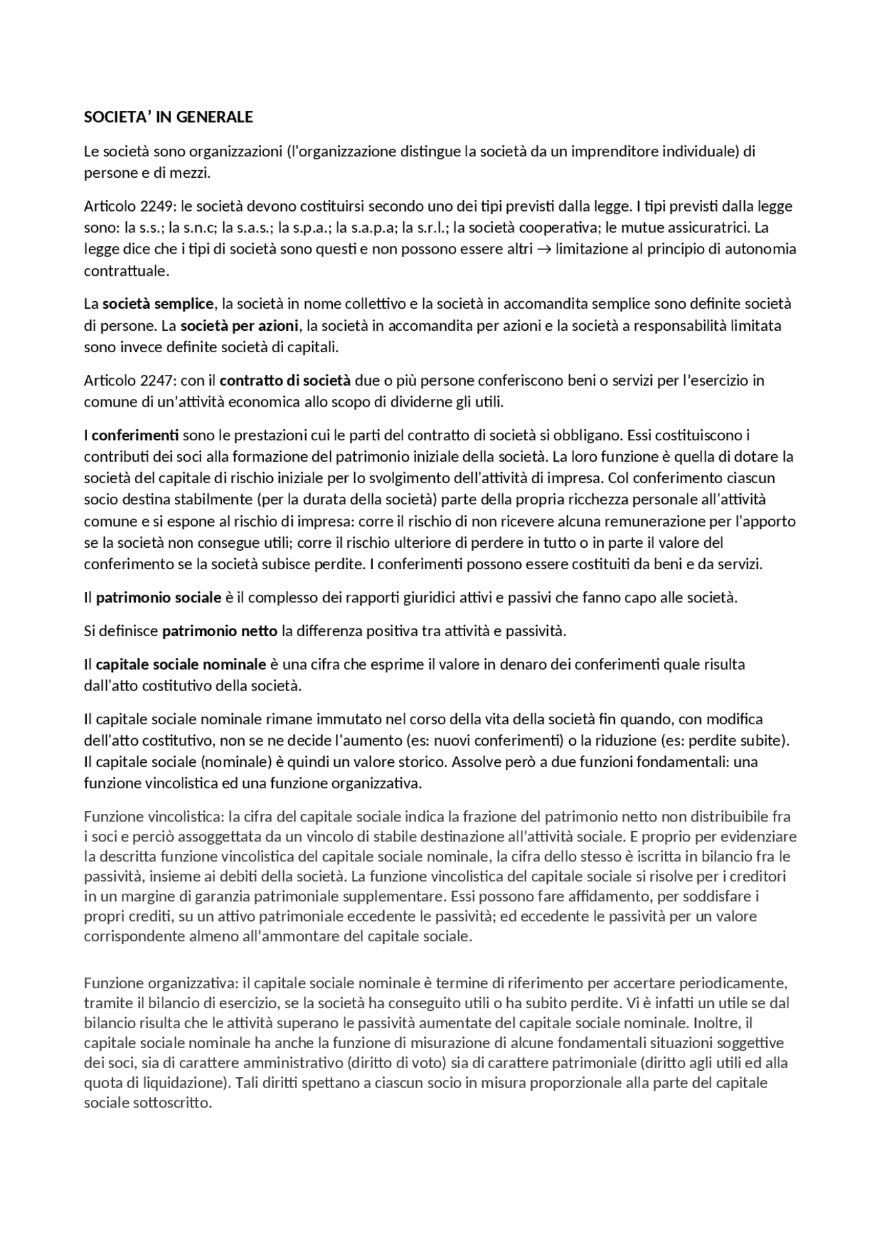 Riassunto Disciplina Societa In Generale Docsity
