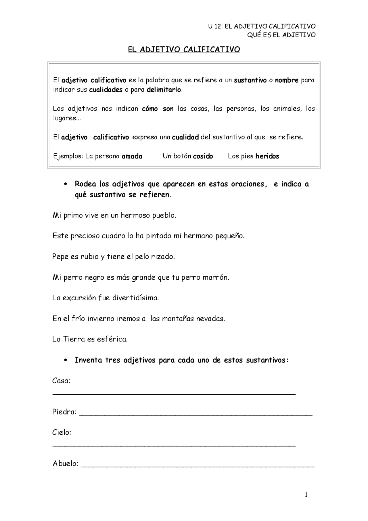 ADJETIVO CALIFICATIVO - Docsity