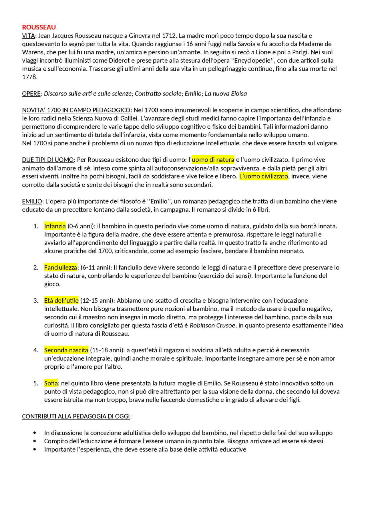 Rousseau Pedagogia Emilio Docsity