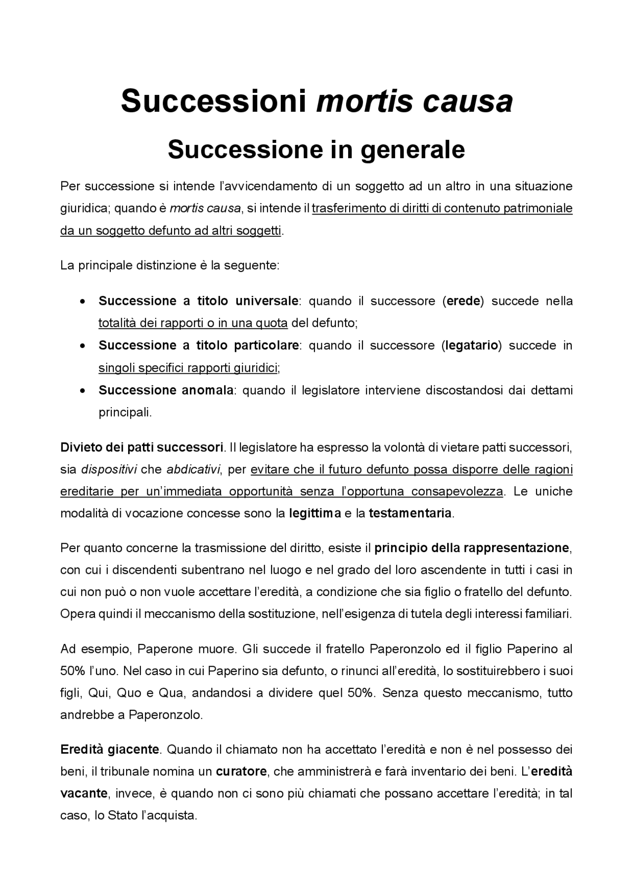 Successioni mortis causa - Docsity