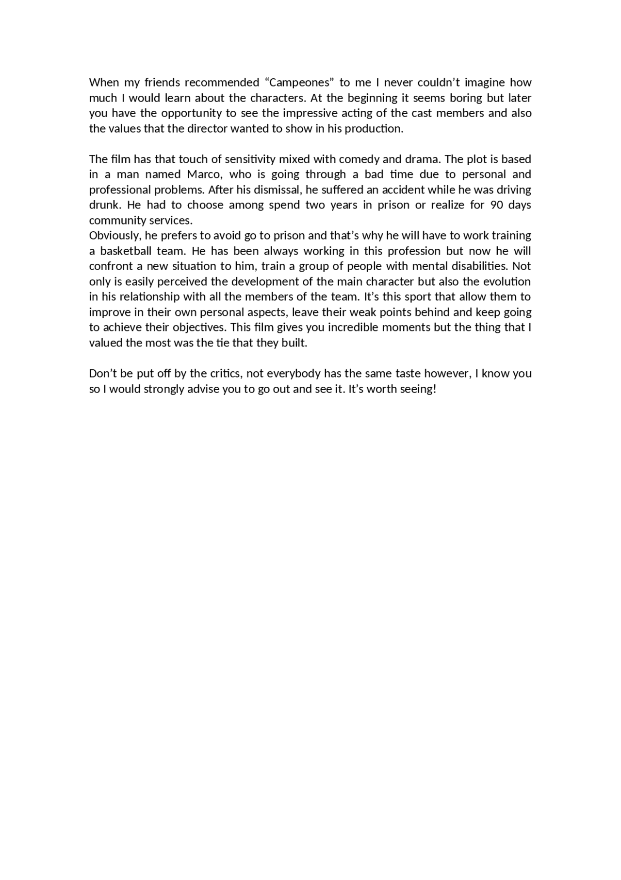 Ejercicio writing review película - Docsity