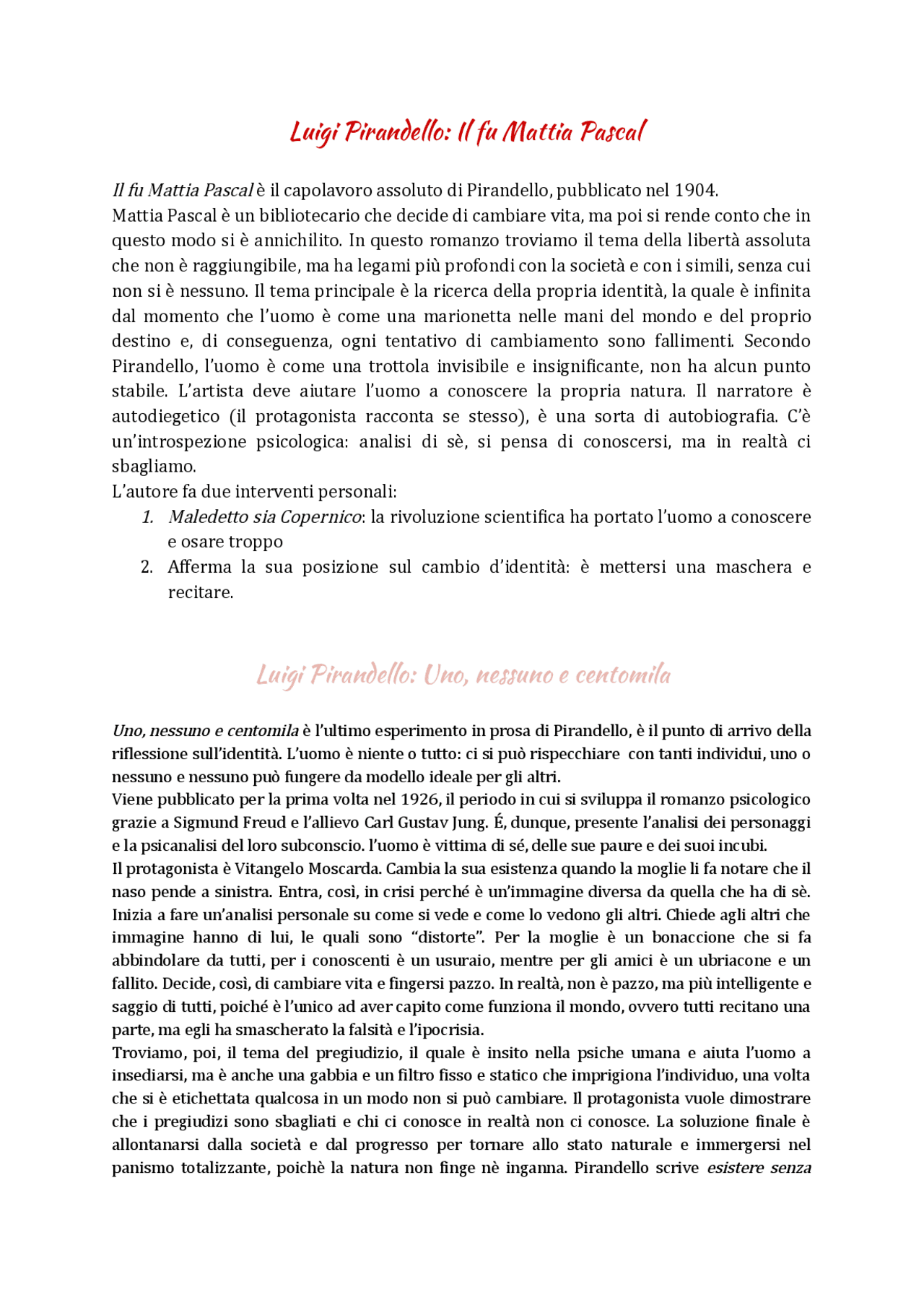 Pirandello, Svevo, Montale e Gabriele D'Annunzio - Docsity