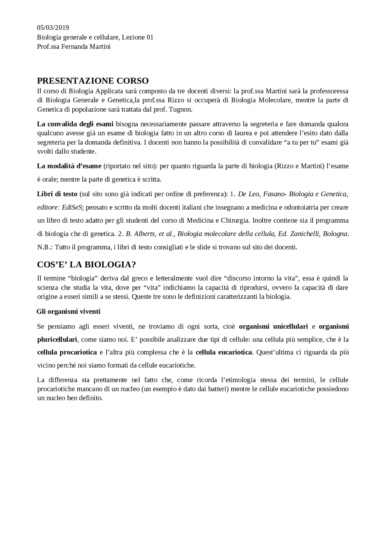 Cellula Eucariote E Procariote Docsity
