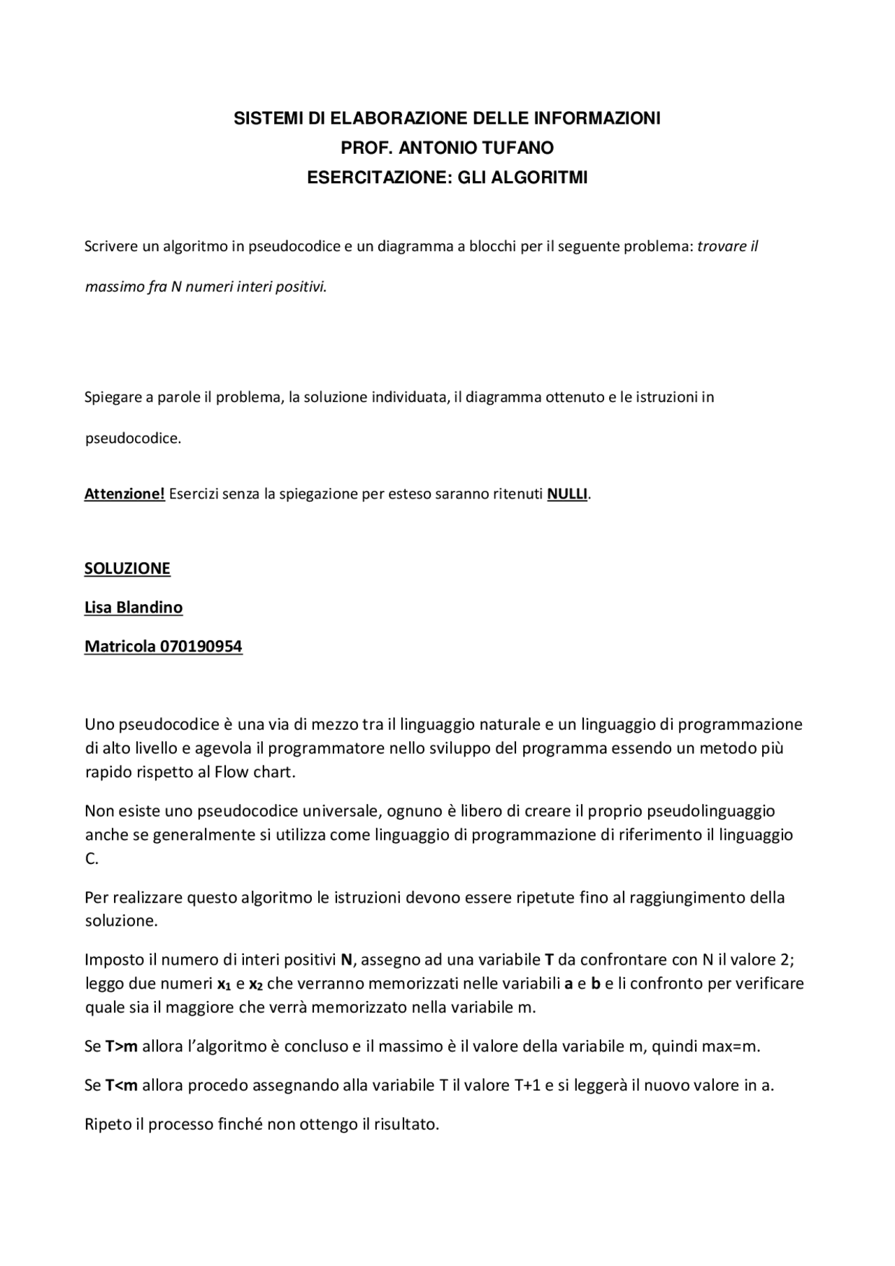 Elaborato Algoritmo Sistemi Di Elaborazione Della Informazioni Docsity