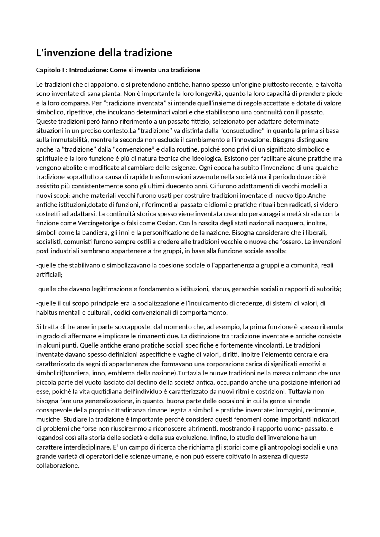 Invenzione Della Tradizione Riassunto Docsity
