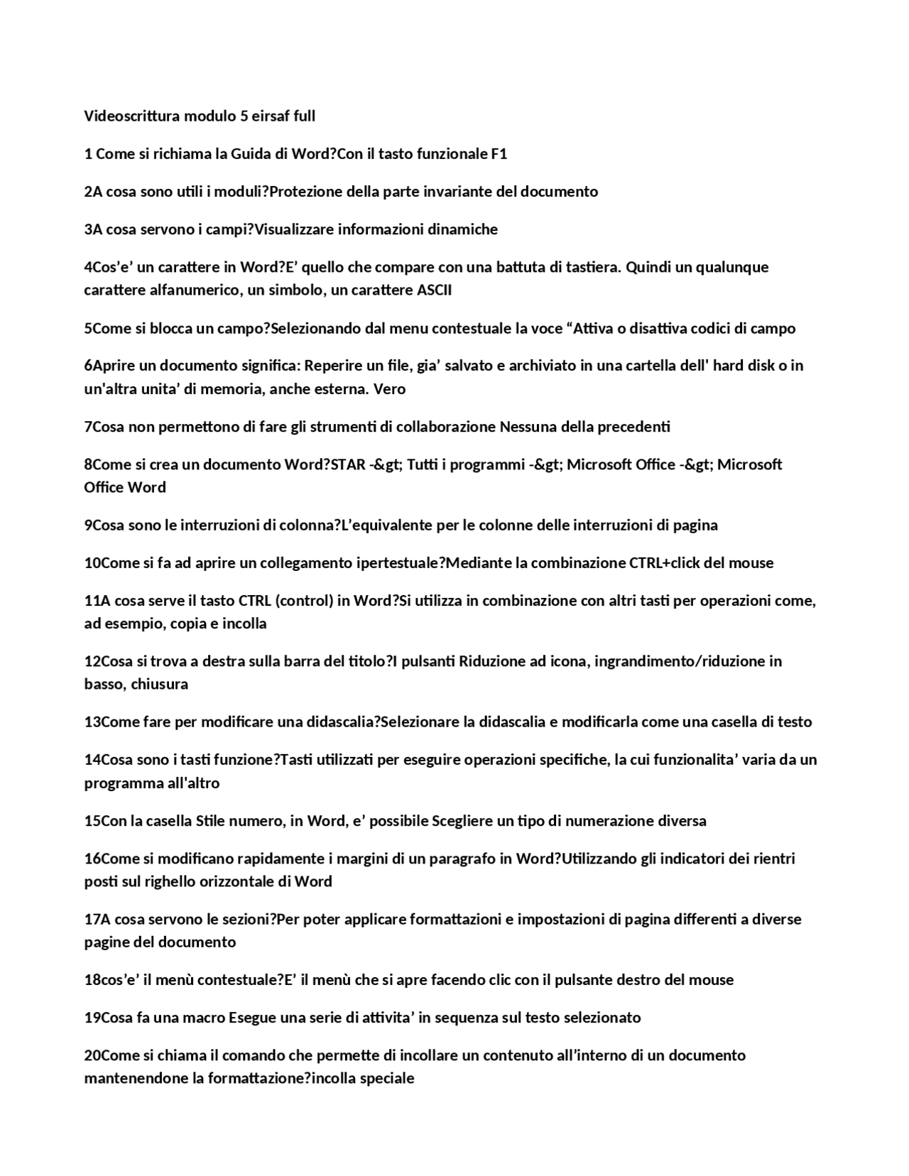 Videoscrittura modulo 5 eirsaf full - Docsity