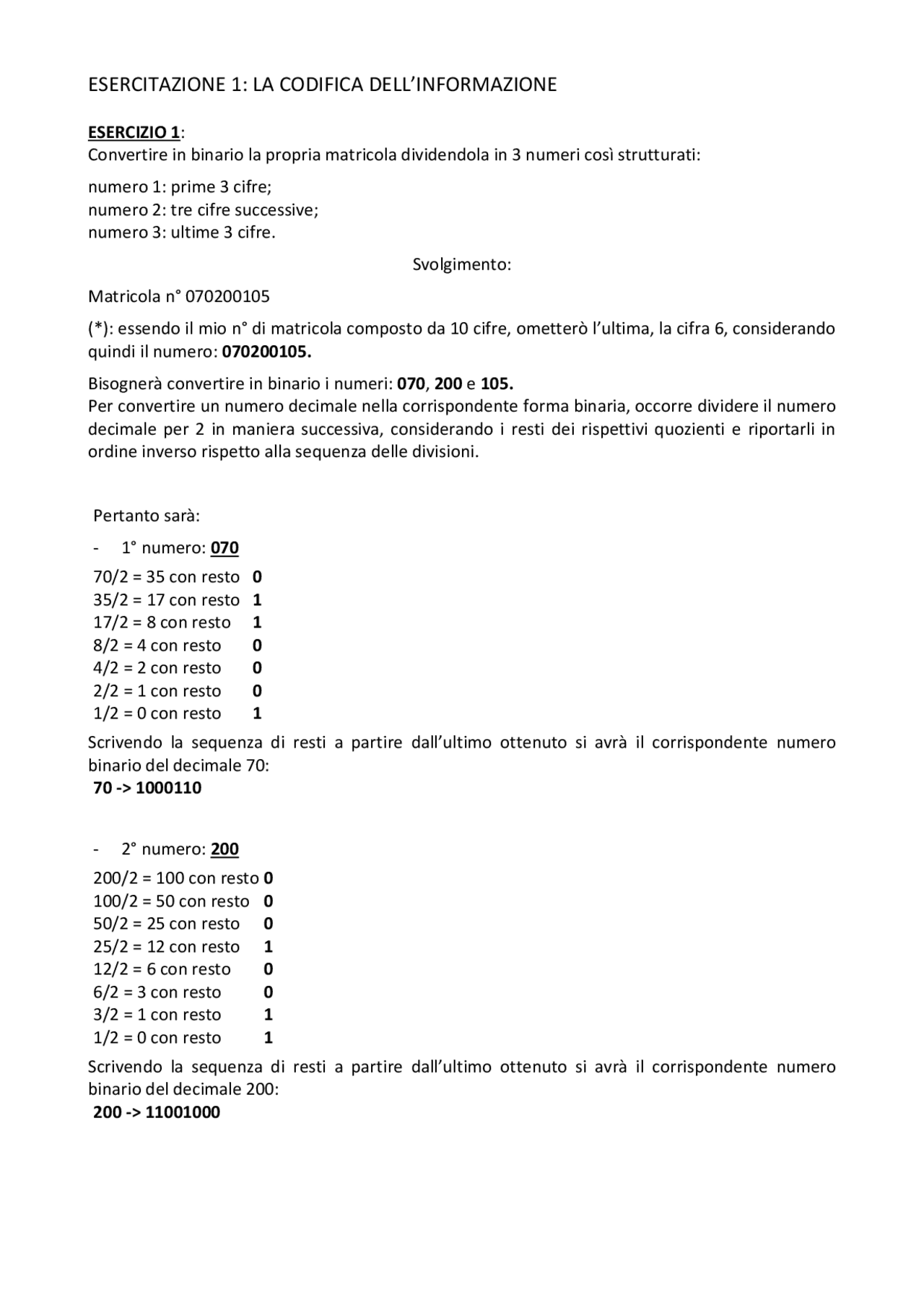 Codifica dell'informazione - Elaborato 1 - Docsity