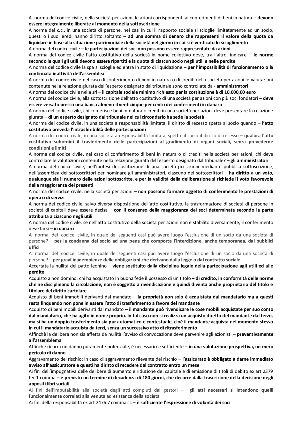 Domande di Diritto Commerciale Università Pegaso (2021) - Docsity