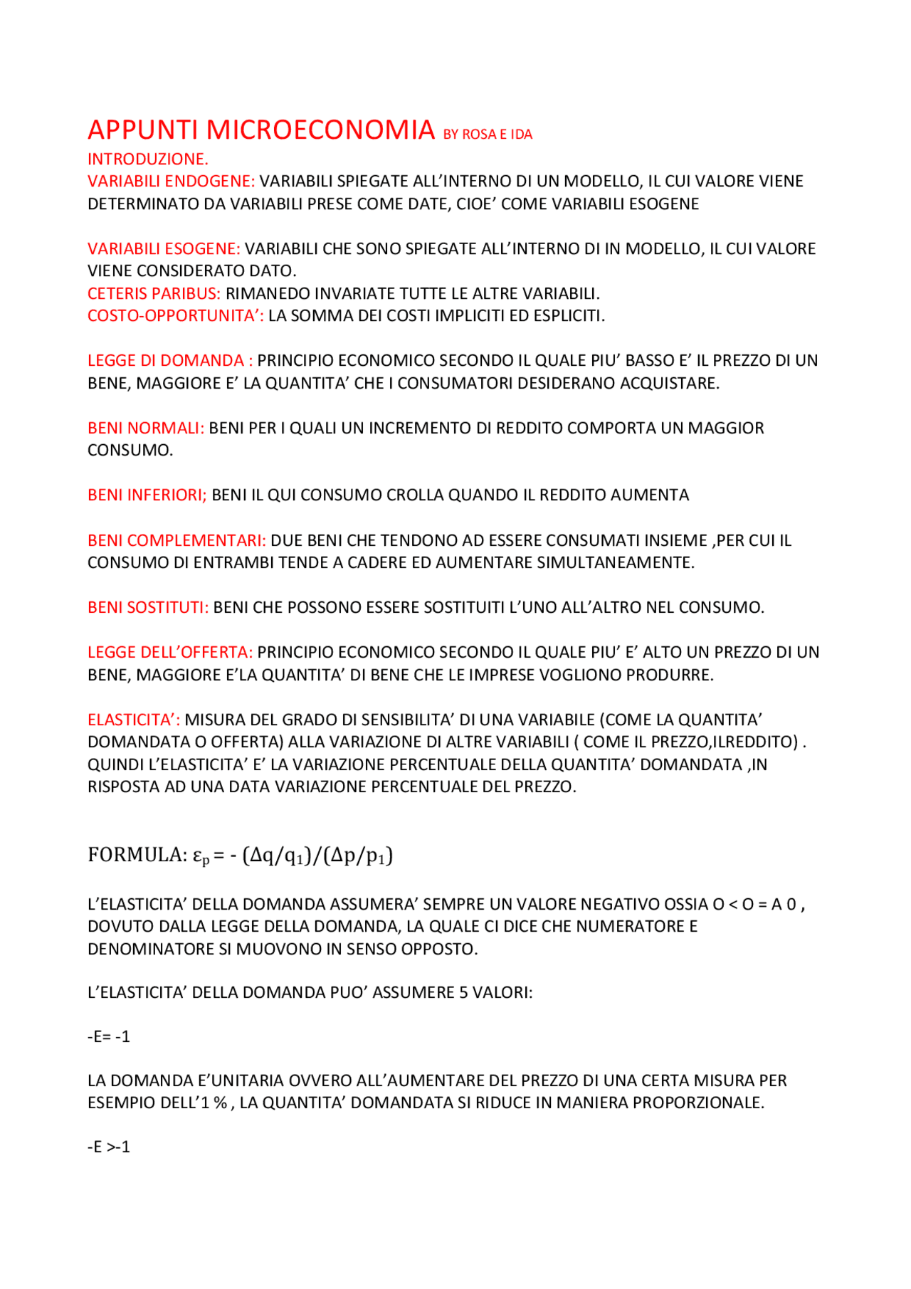 Appunti Microeconomia Docsity