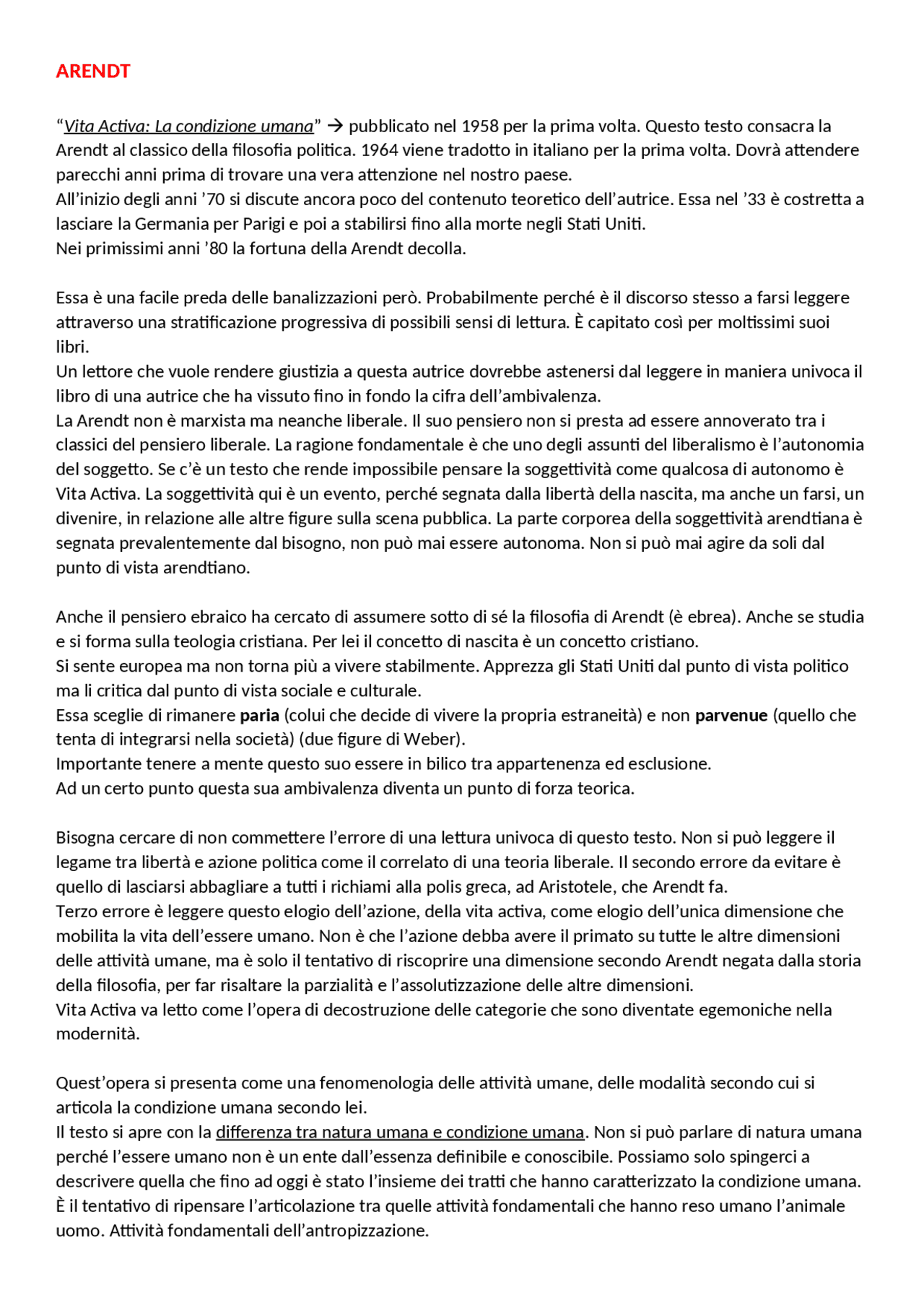 Appunti Generali Su Hannah Arendt Docsity