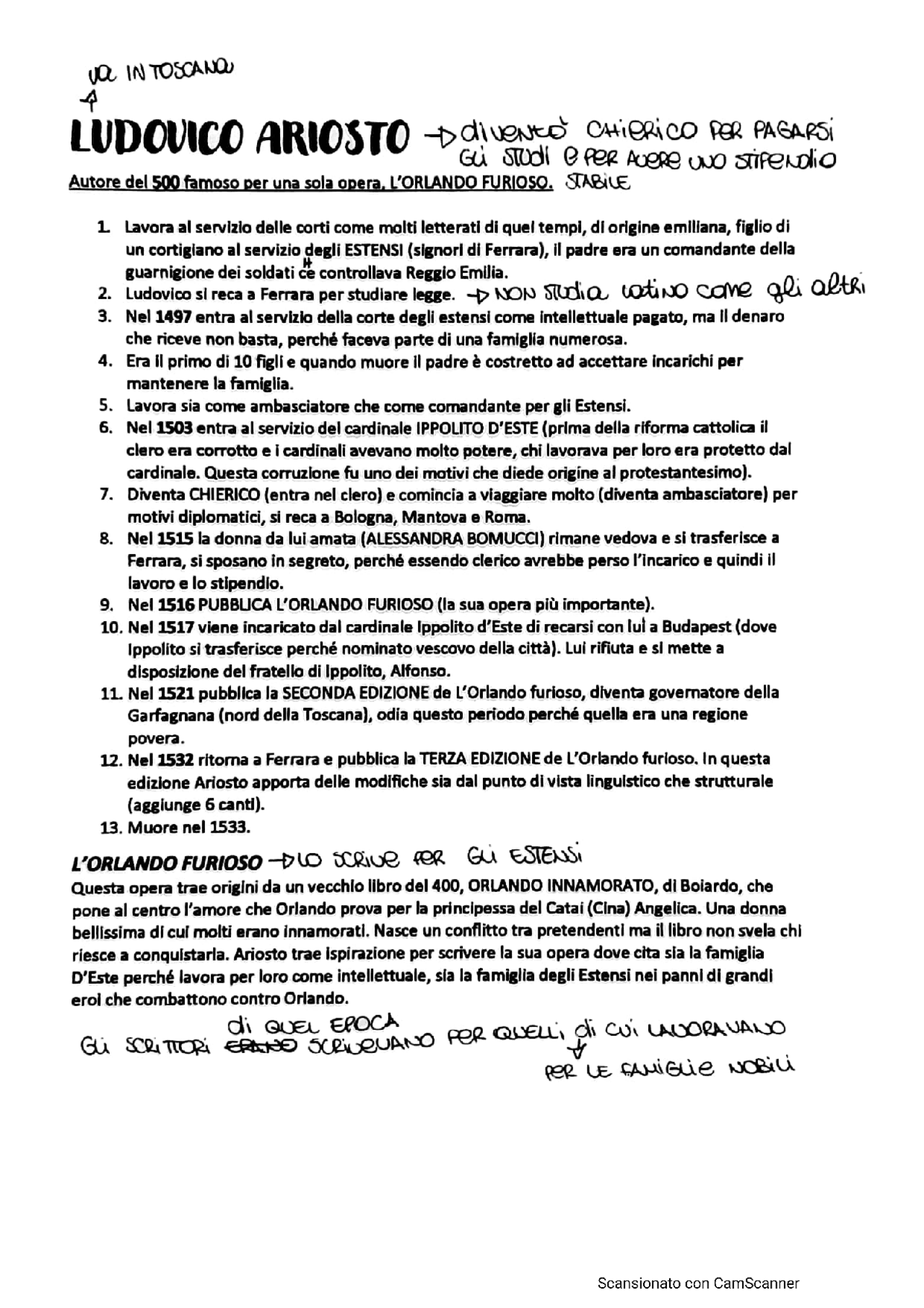 Ludovico Ariosto Appunti Docsity