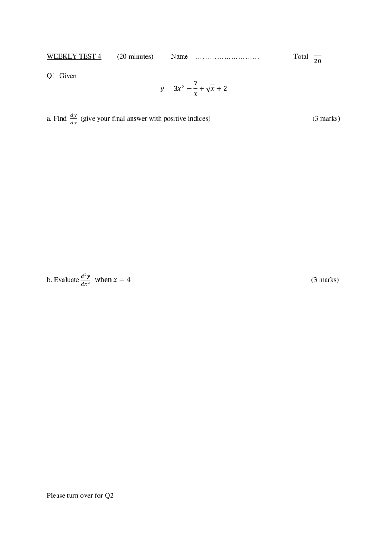 Weekly Test 4: Calculus Problem Solving | Essays (university) Labor ...