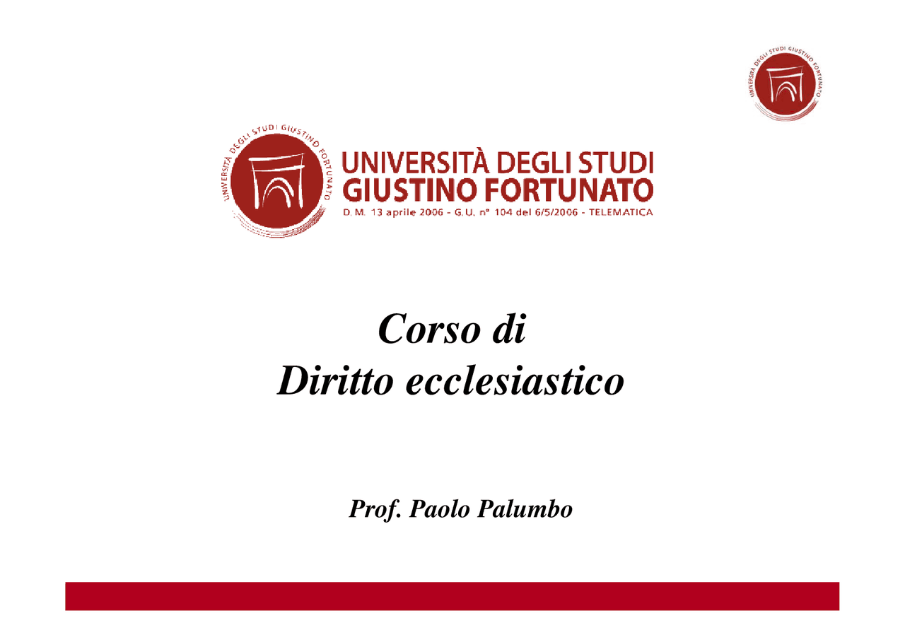 Diritto Ecclesiastico Docsity