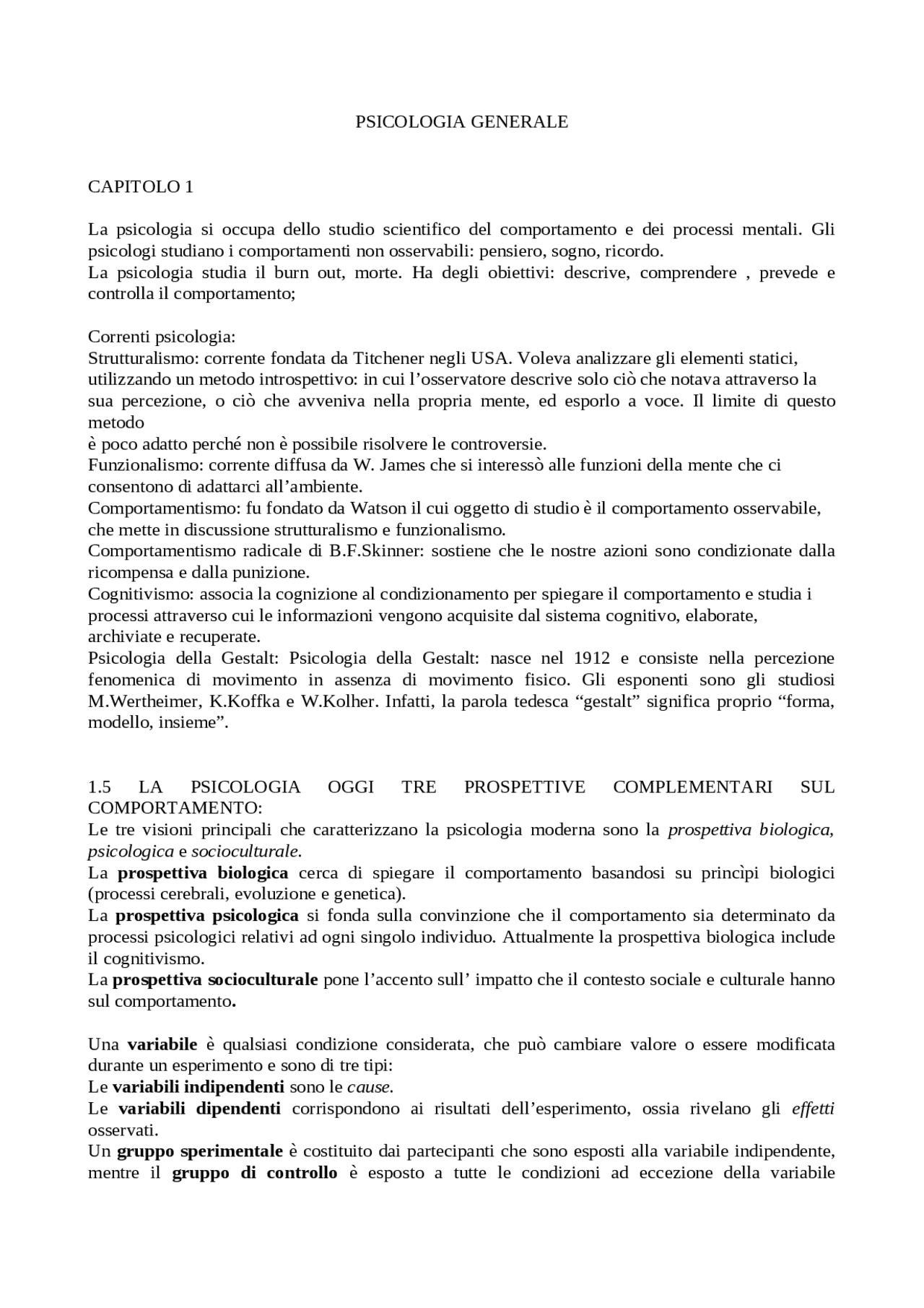 Riassunto Manuale Di Psicologia Generale Docsity