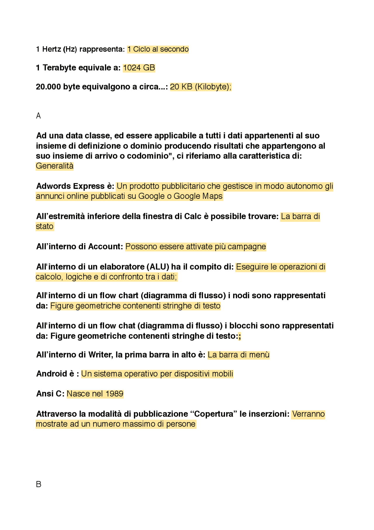 Informatica Ed Elementi Di Informatica Esercizi Di Elementi Di