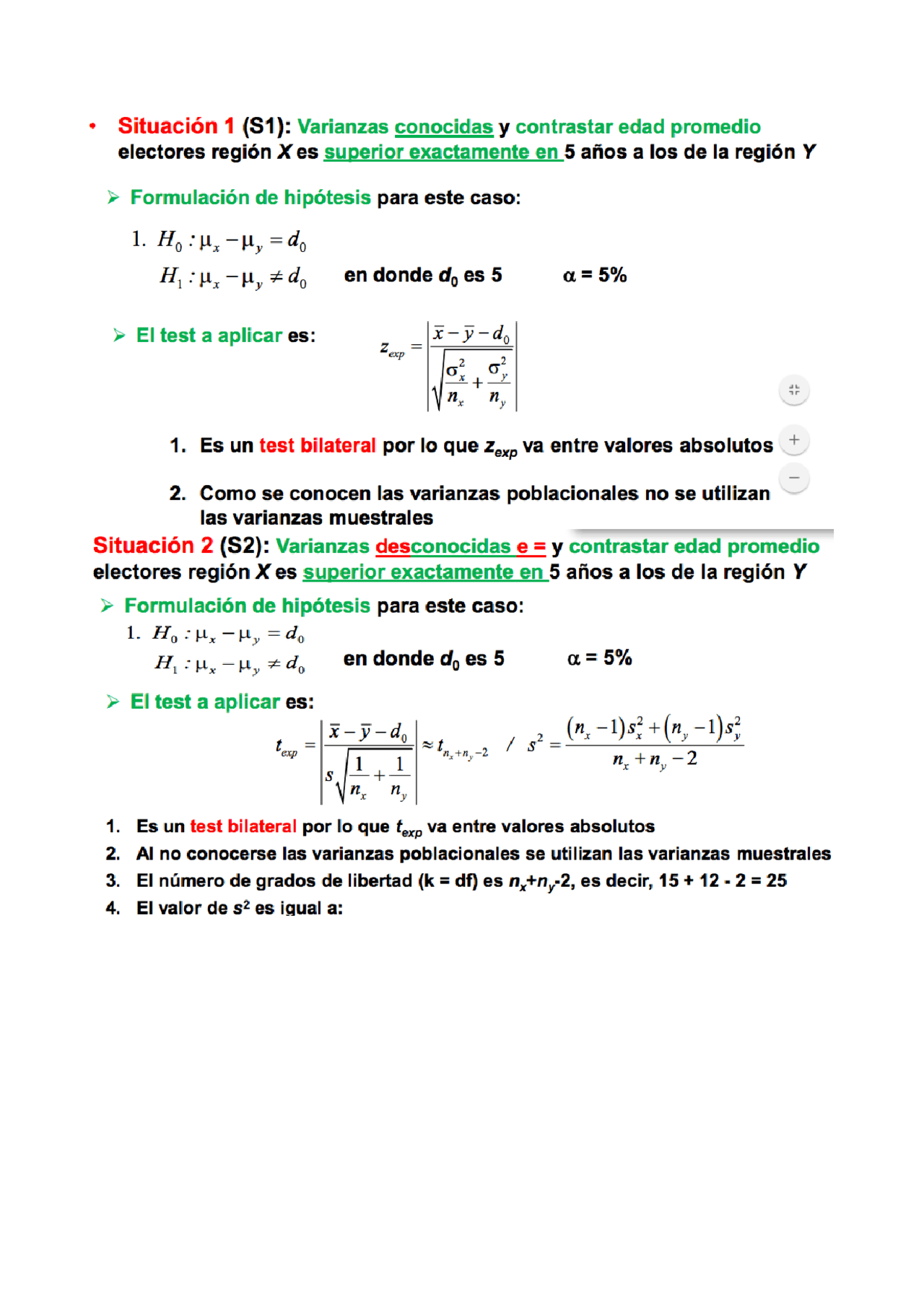 Todas las fórmulas de Estadística II - Docsity