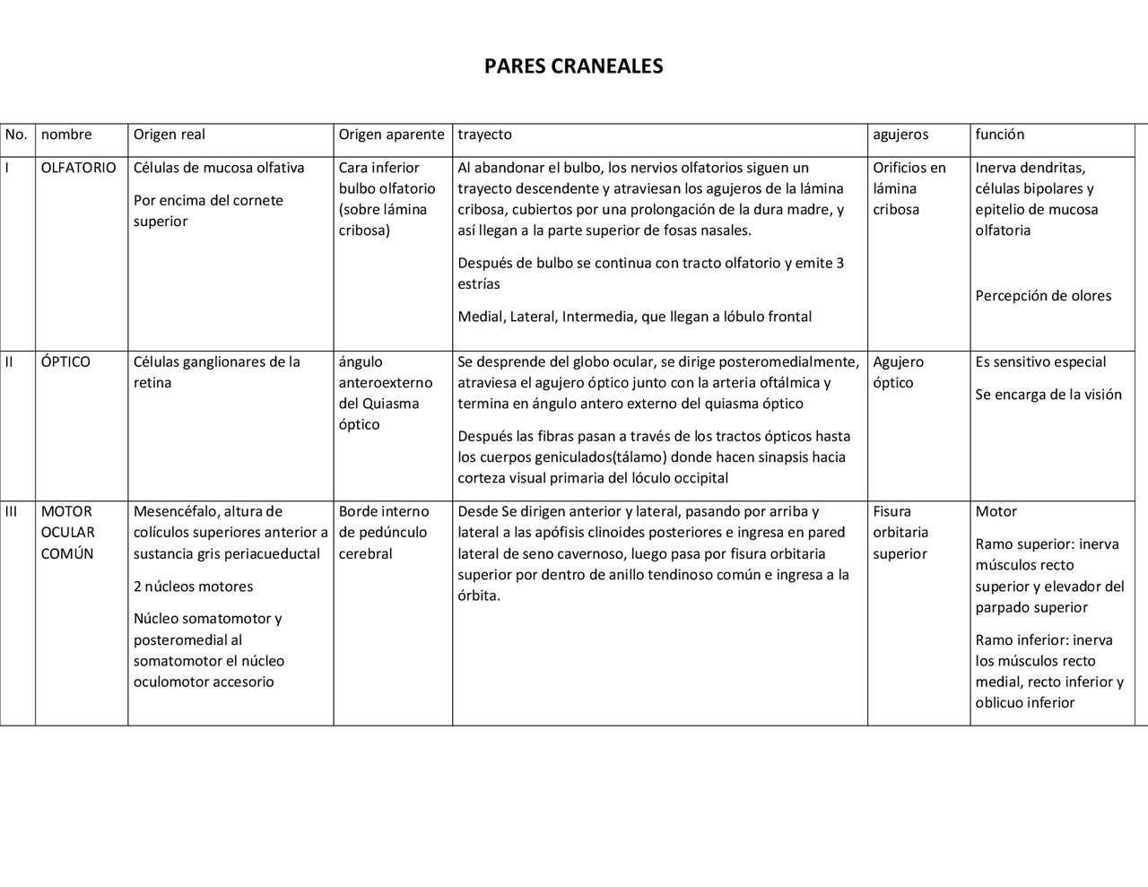 Pares Craneales Trayecto Docsity
