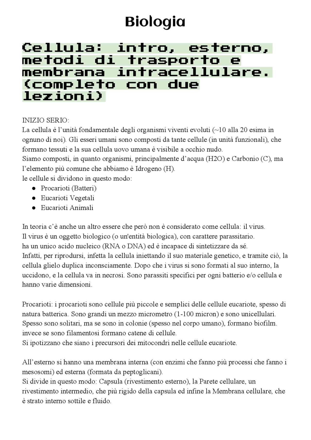 Appunti Corso Biologia Applicata Docsity