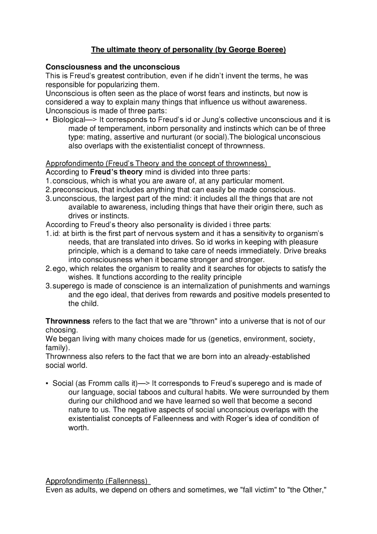 The ultimate theory of personality (by George Boeree) - Docsity