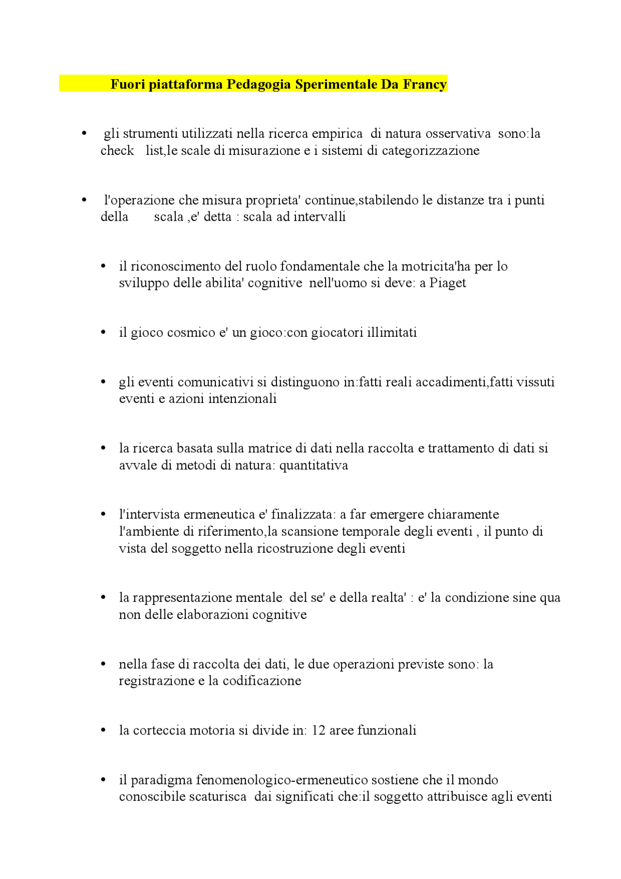 Pedagogia Sperimentale Pegaso Docsity