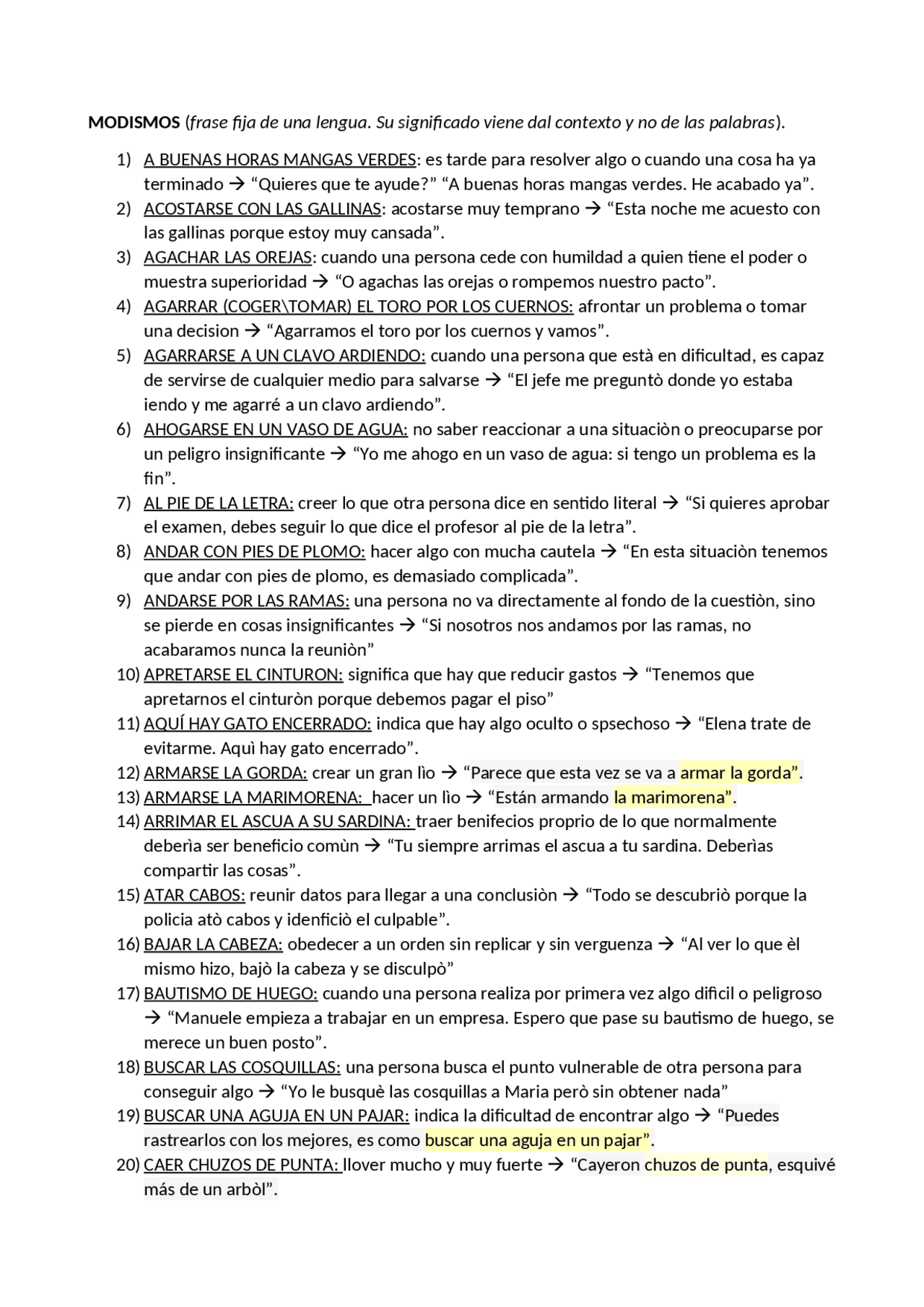 REFRANES\MODISMOS SPAGNOLI - Docsity