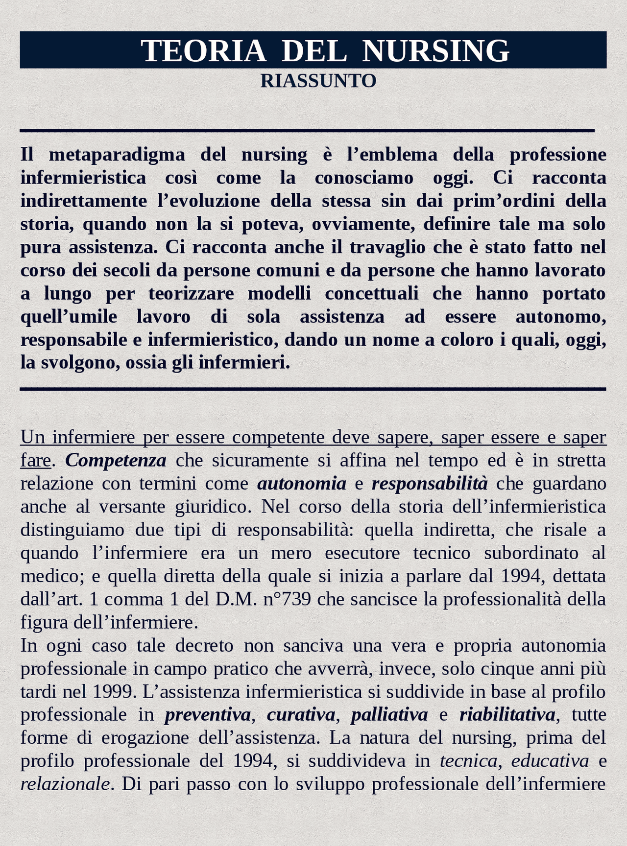 Teoria Del Nursing E Infermieristica Generale Appunti Di Scienze