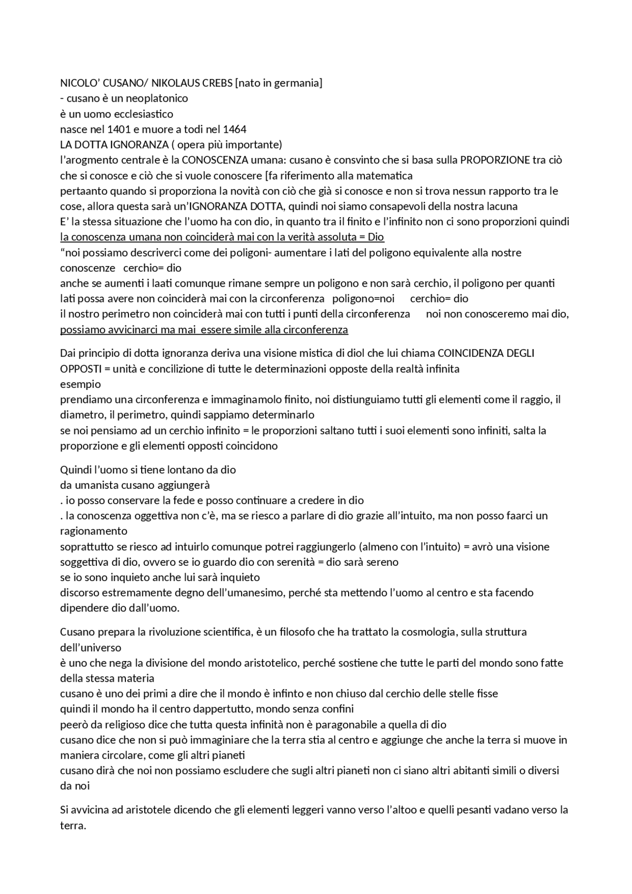 Niccolò Cusano Thomas More Appunti Filosofia Docsity