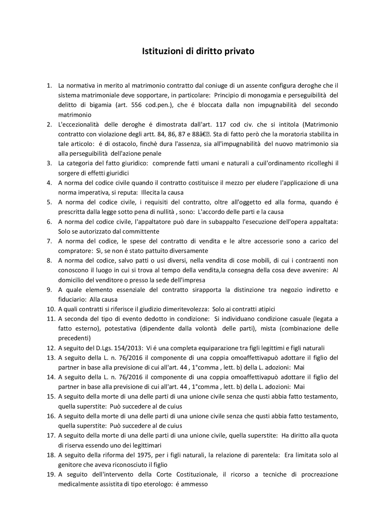 Istituzioni di Diritto Privato - PEGASO - Docsity