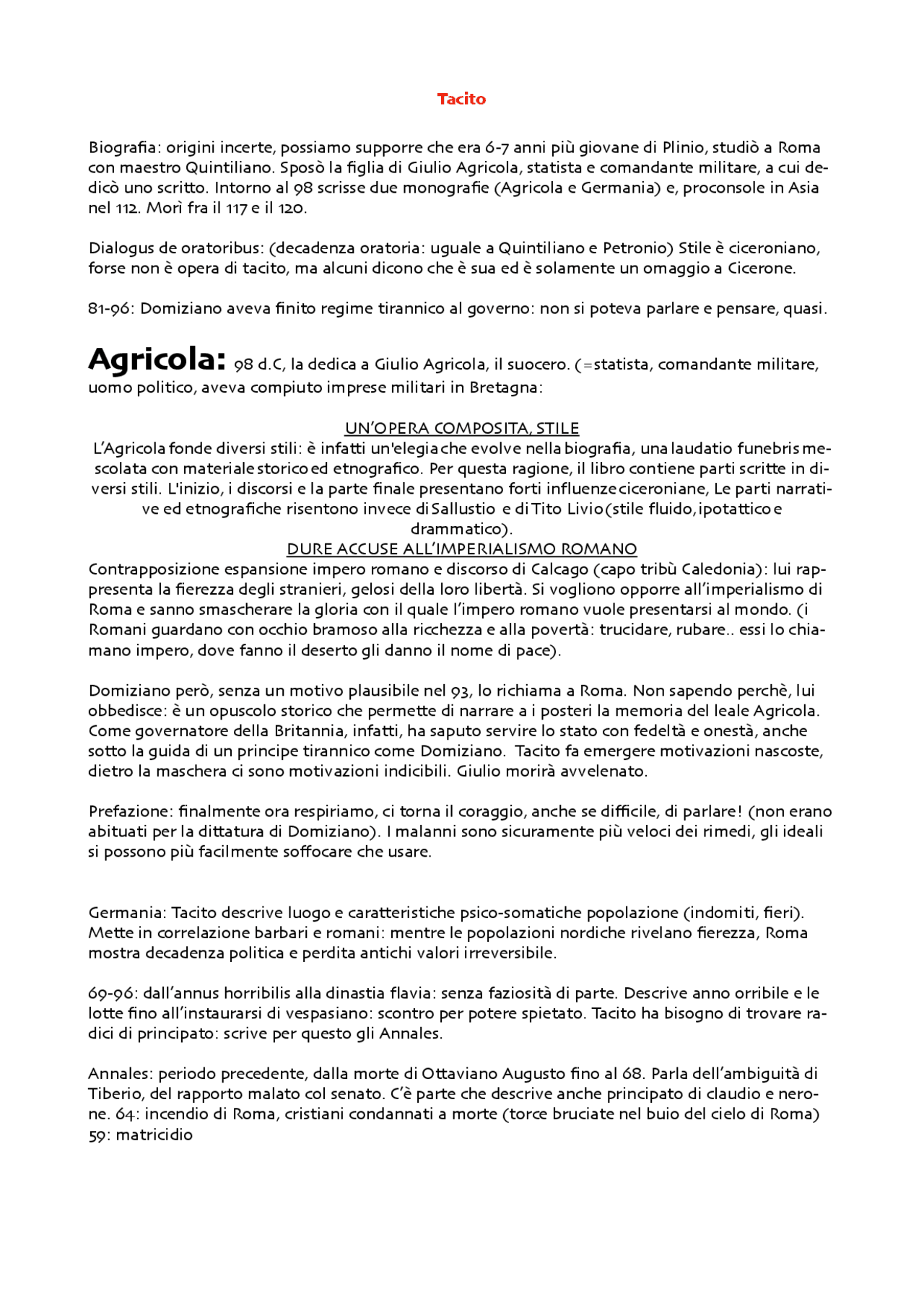 Riassunto Tacito Pdf Docsity
