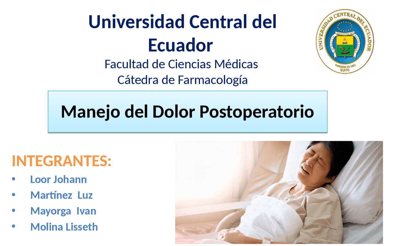 DOLOR AGUDO POSTOPERATORIO | Diapositivas de Anestesiología - Docsity