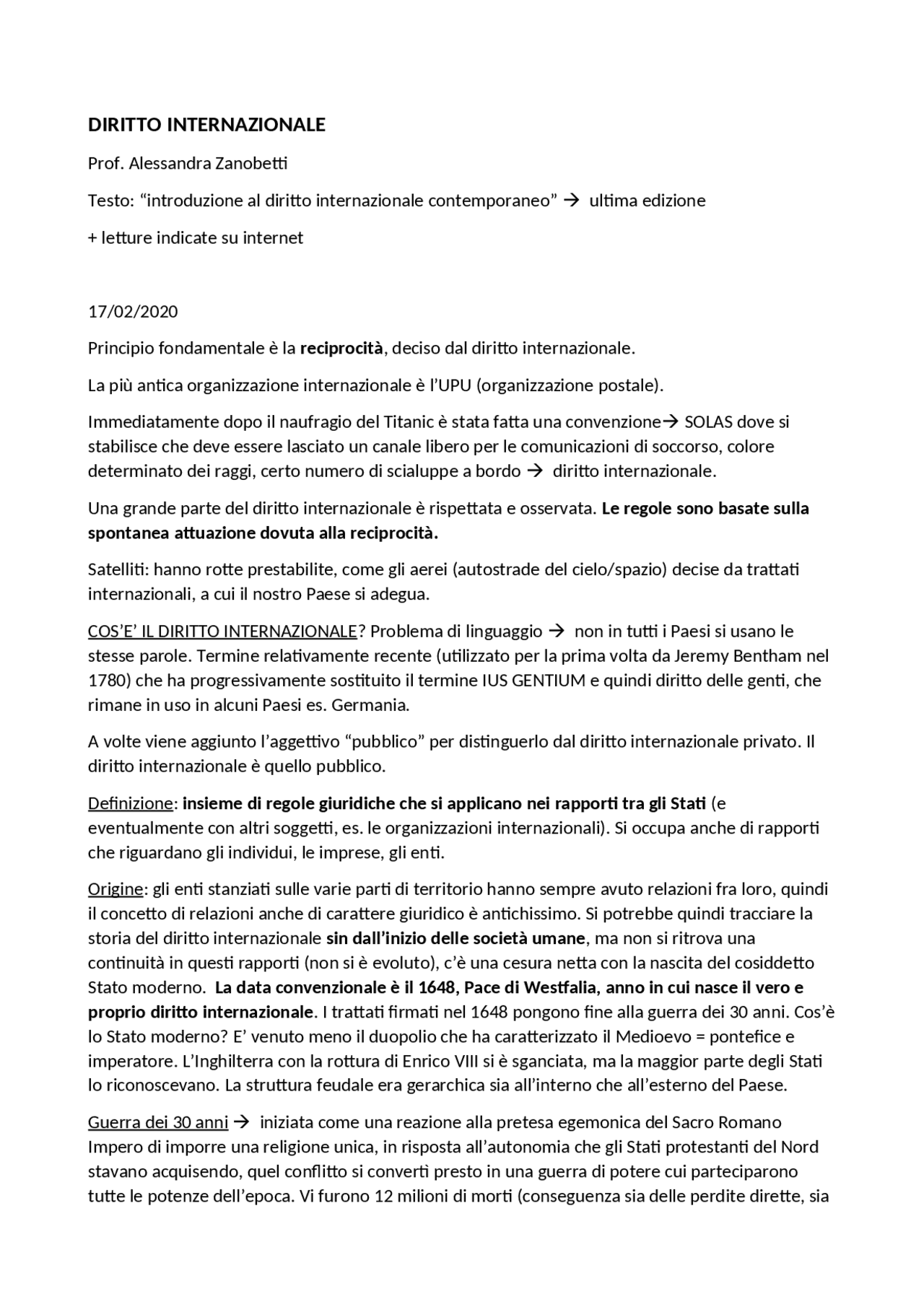 Appunti Prof Zanobetti Diritto Internazionale Docsity