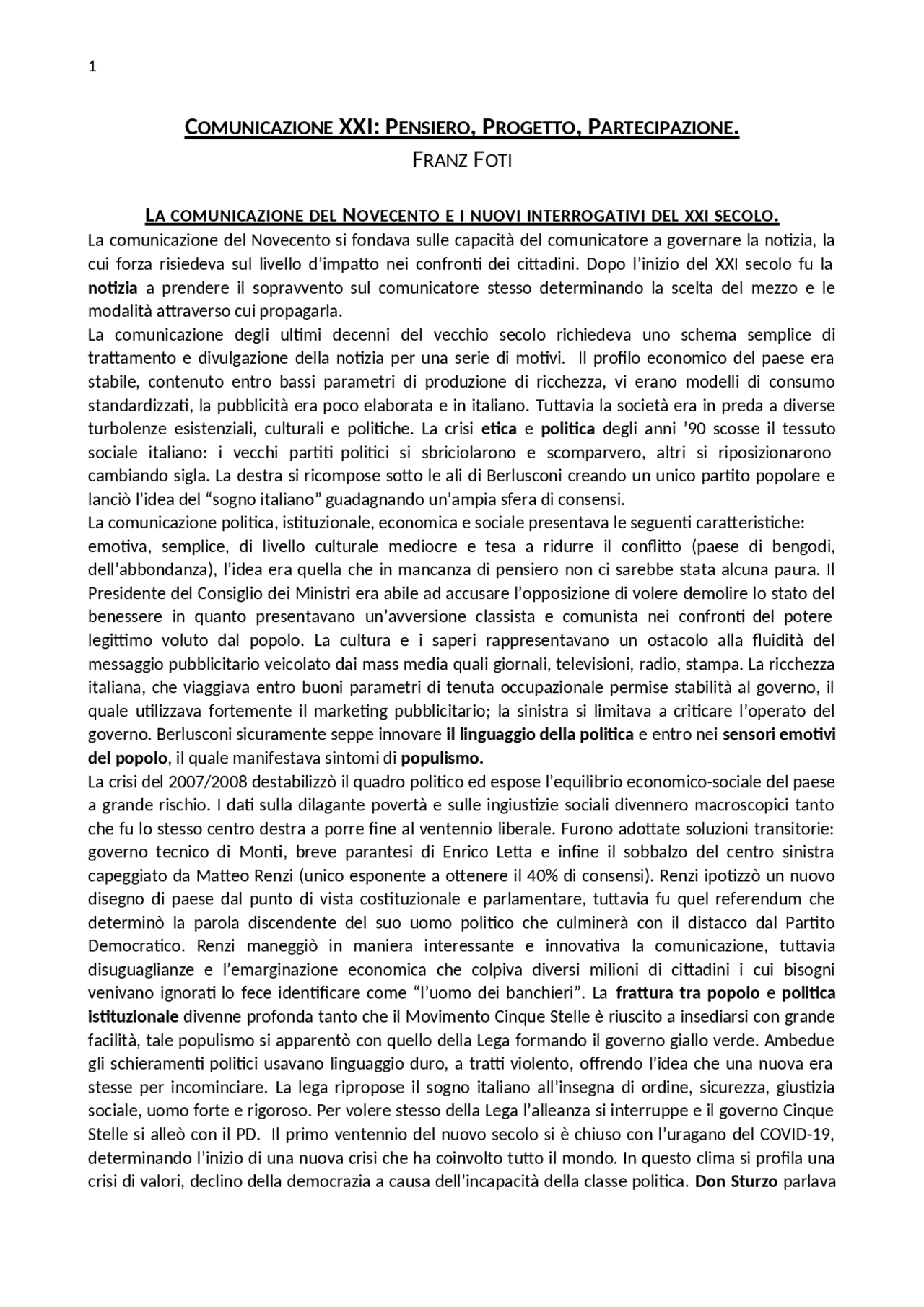 Riassunto Del Libro Comunicazione Xxi Di Franz Foti Docsity