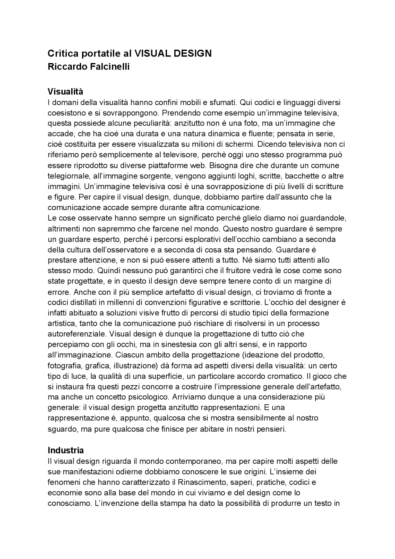 Critica Portatile Al Visual Design Riccardo Falcinelli Docsity
