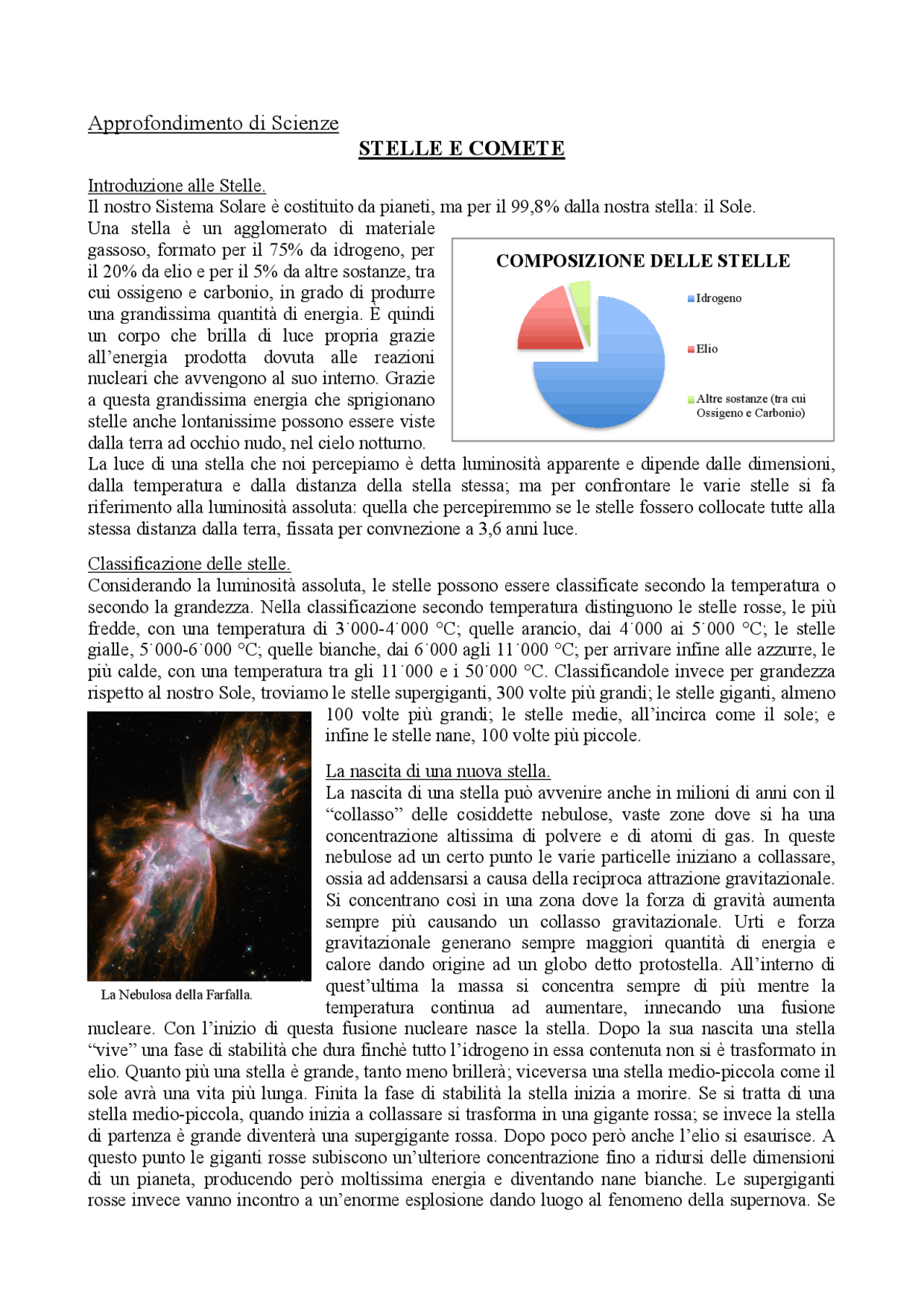 Le Stelle E Le Comete Docsity