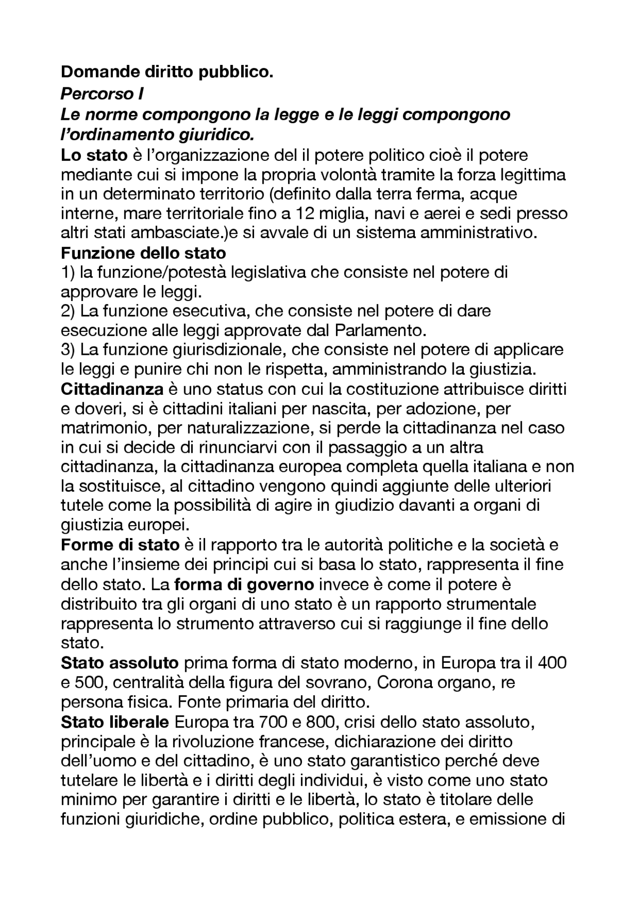 Domande Risposte Diritto Pubblico Docsity
