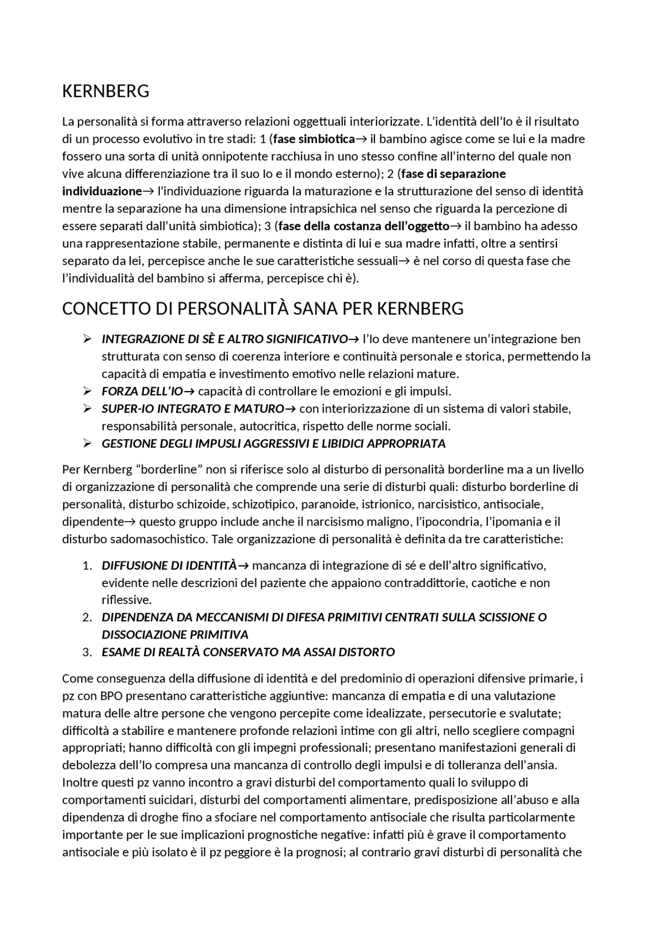 Riassunto Libro Di Kernberg Docsity