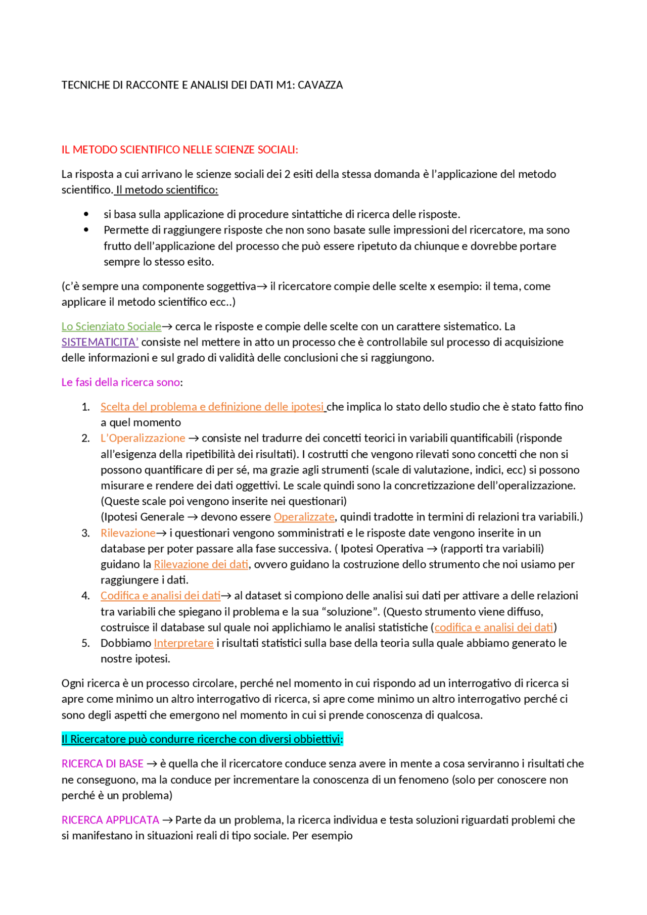 Tecniche Di Raccolta E Analisi Dei Dati M1 Cavazza Docsity