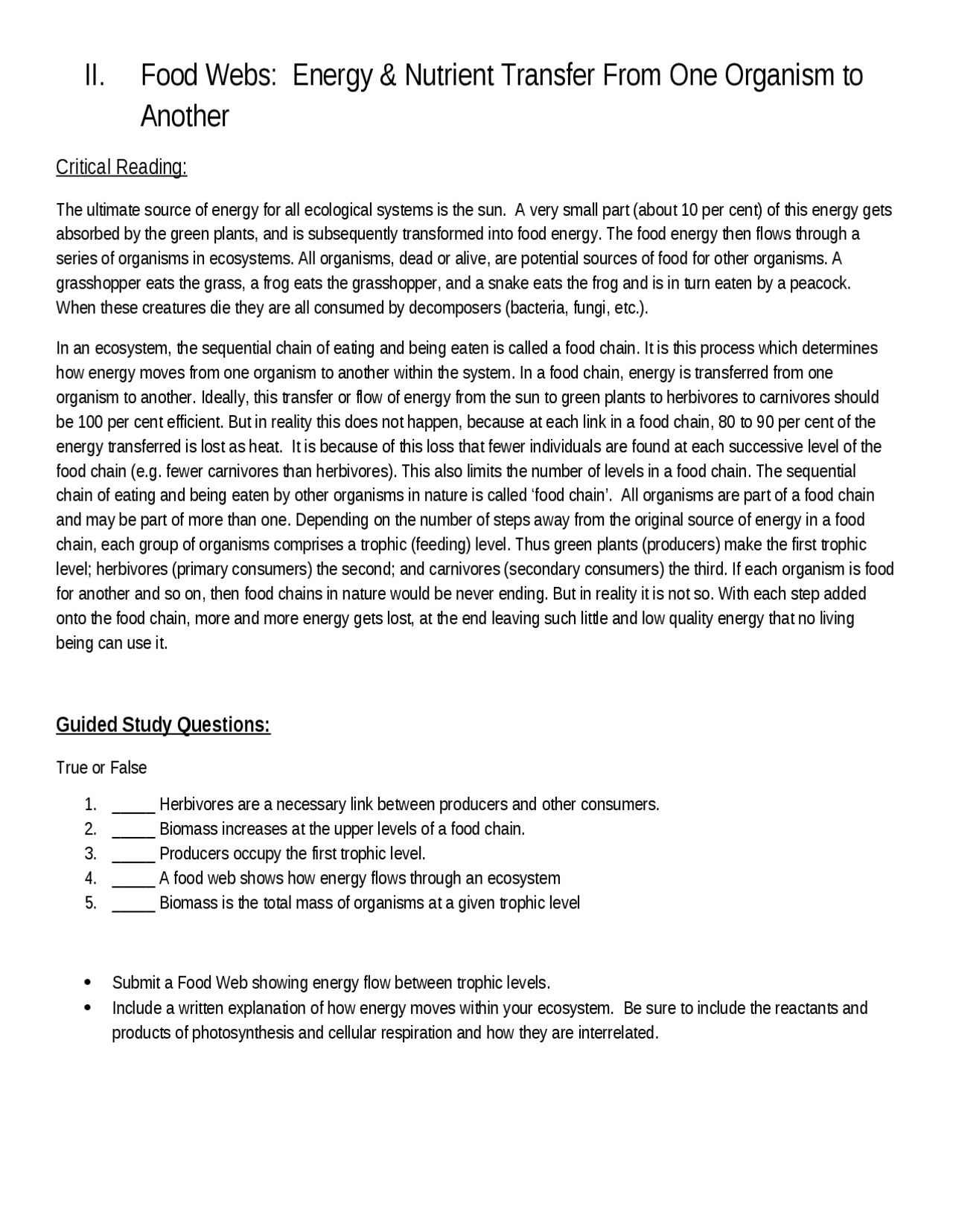 Food Web Exercise Env Sience Docsity